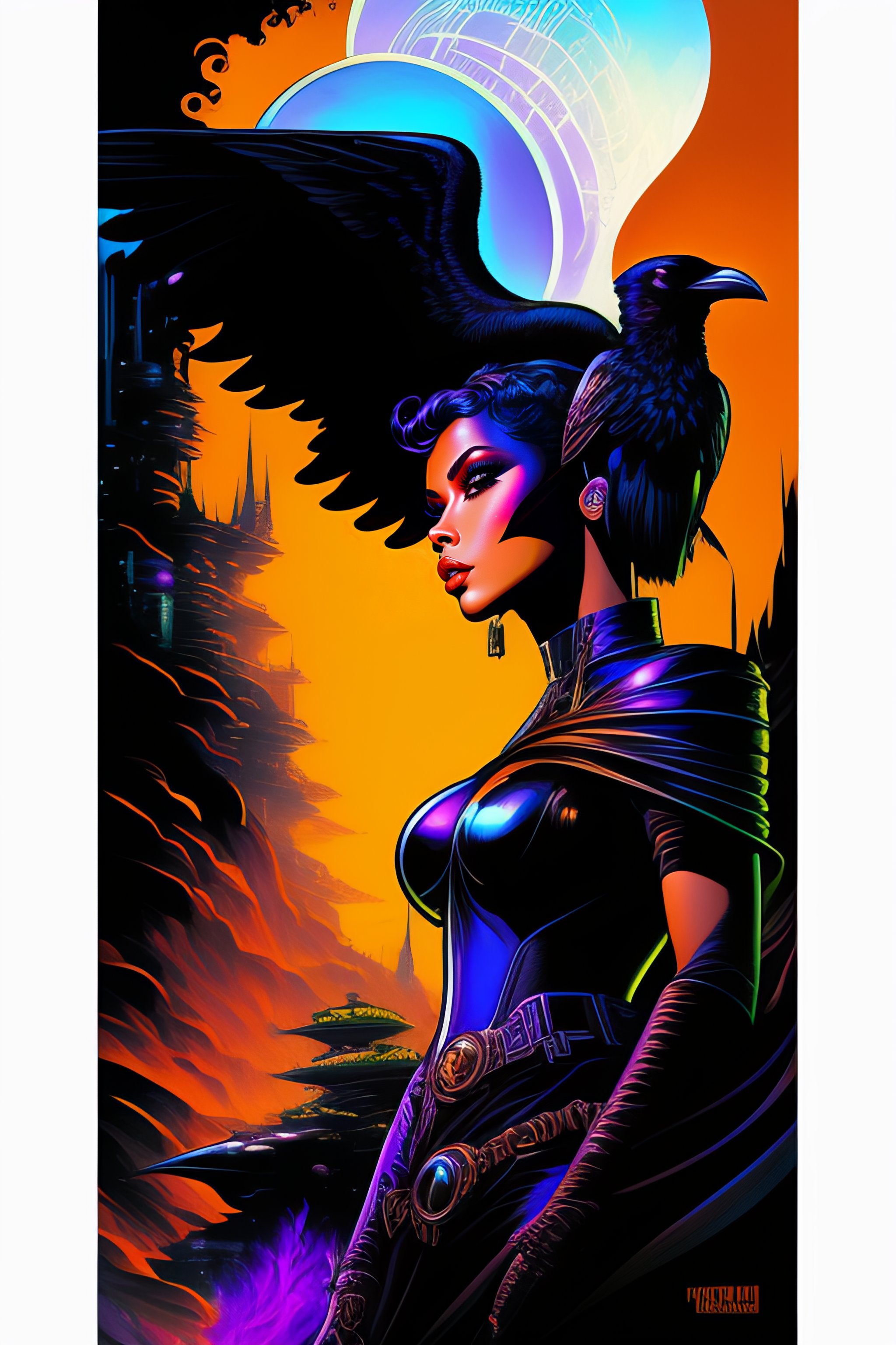 Lexica - Raven, greg tocchini, virgil finlay, sci-fi, colors. line art ...