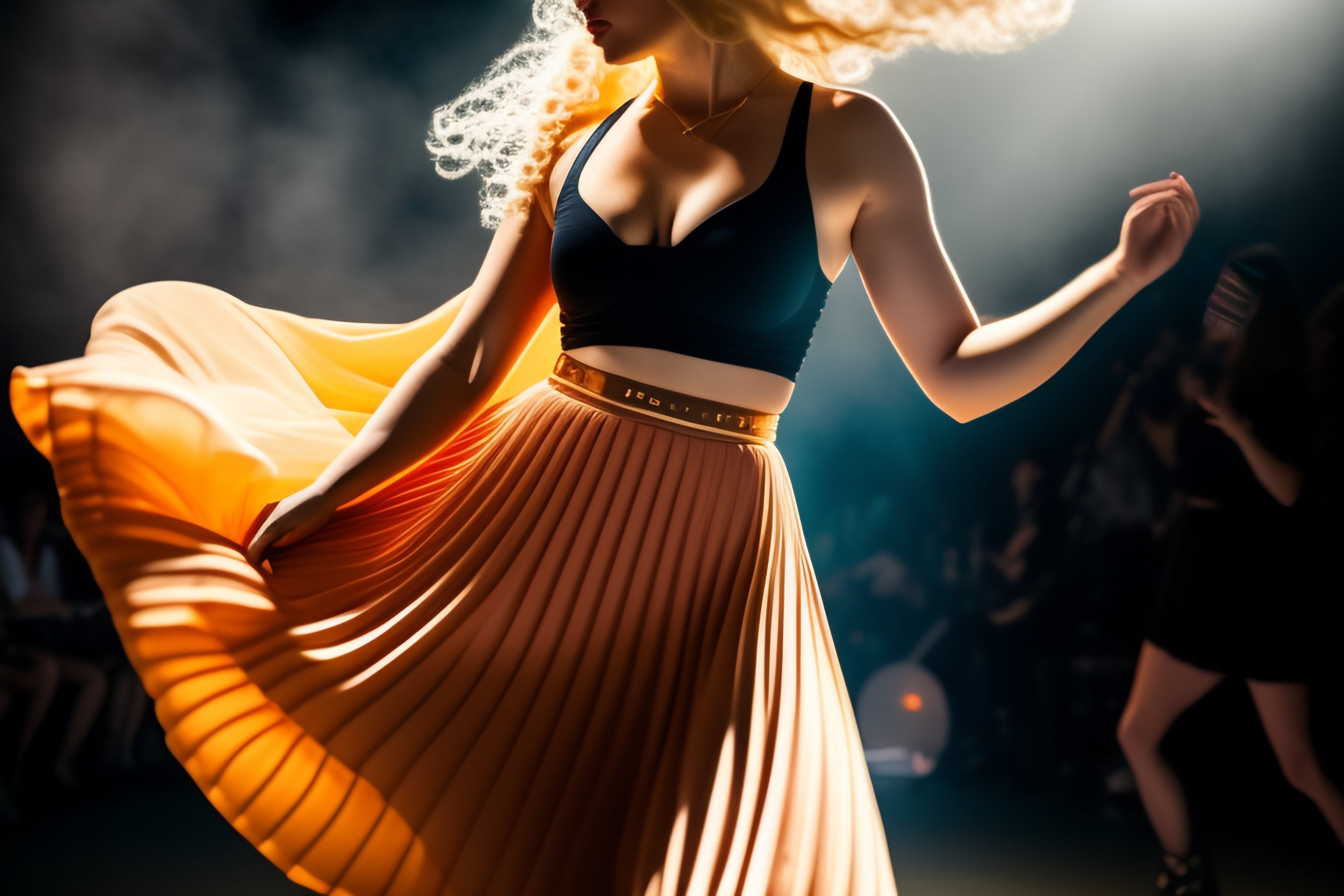 Lexica 22 Year Old Blonde Woman In Short Pleated Skirt Dancing Rock N