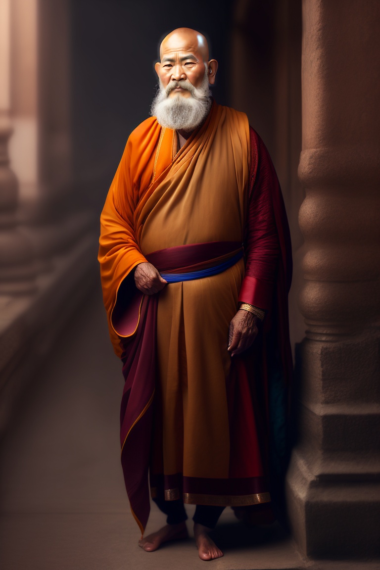Lexica - Buddhist old monk focus on camera, full body, medium beard