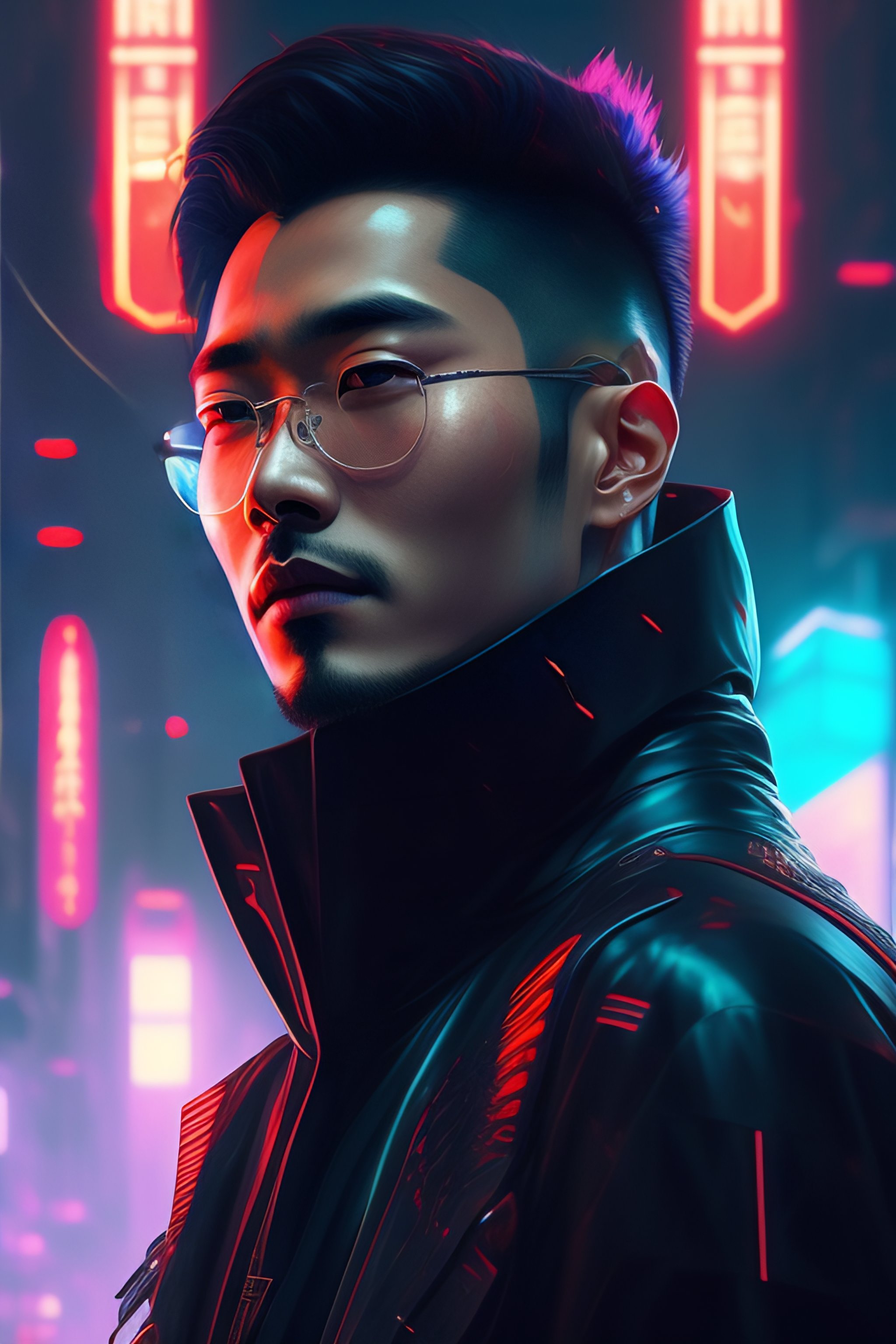 Lexica - Mid portrail front of man , cyberpunk futuristic neon ...
