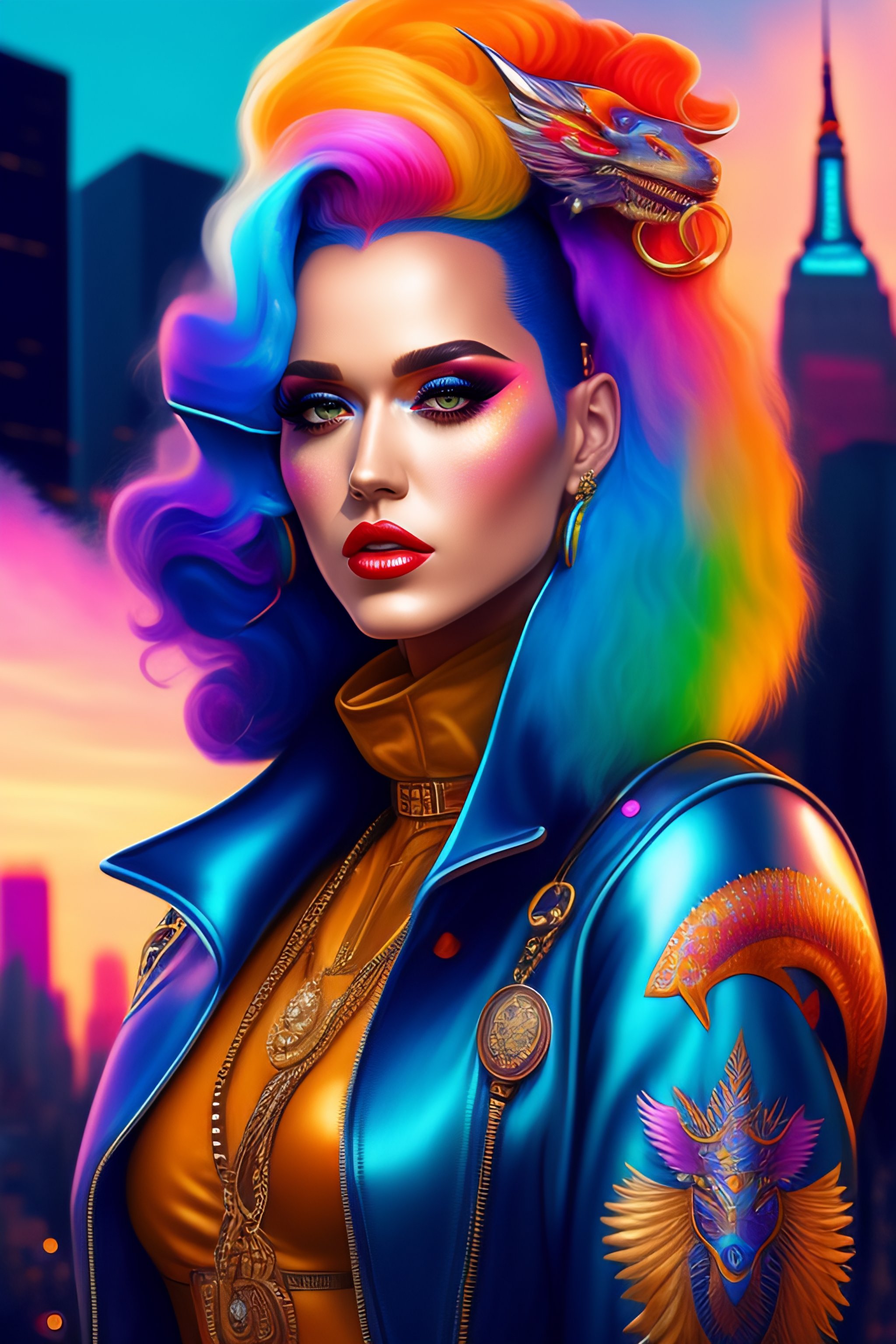 Lexica - Lofi BioPunk portrait katy perry with three dragons, Pixar ...