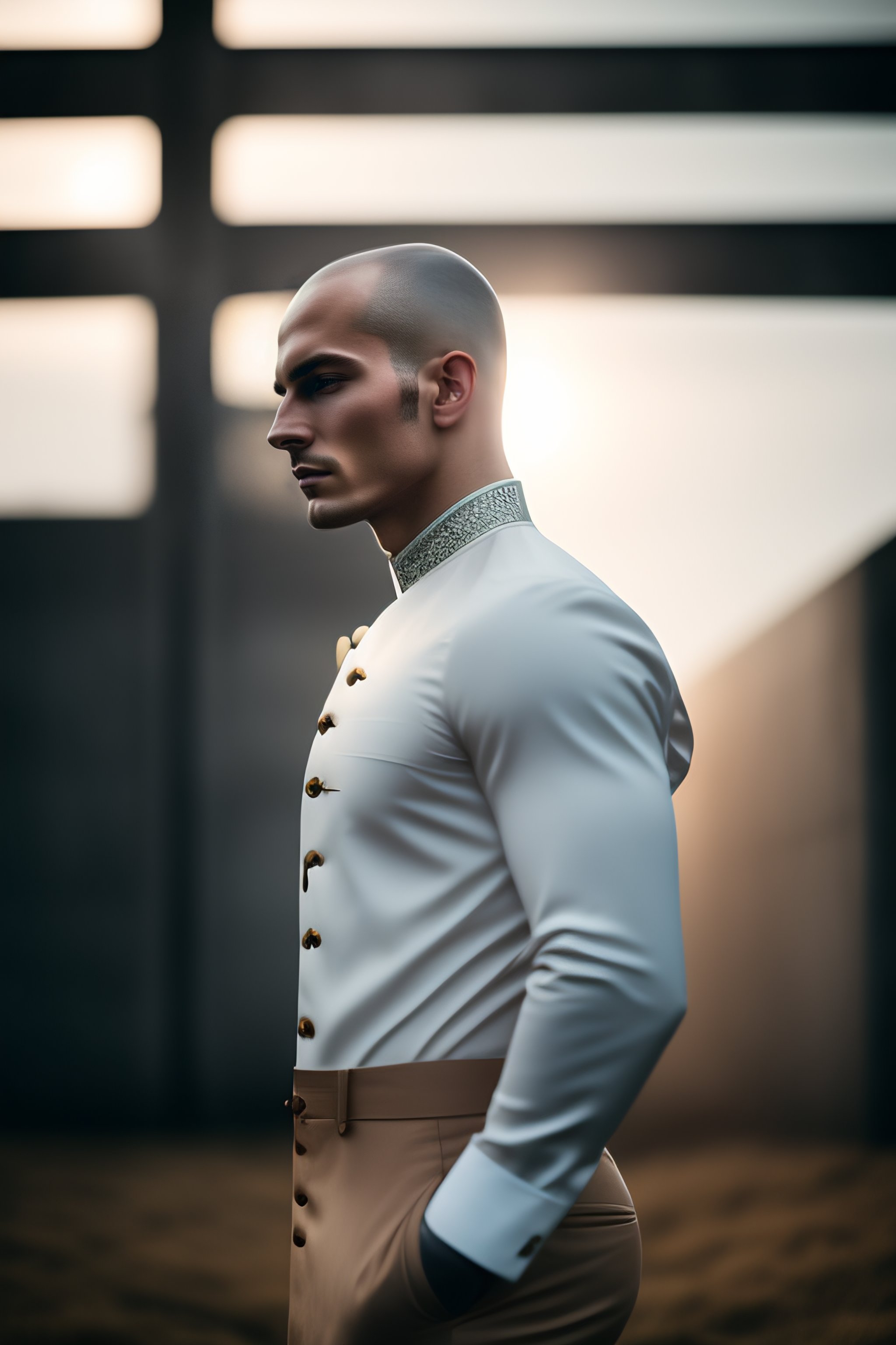 Lexica - A 30-year-old skinhead, in silk women's wear without a beard ...