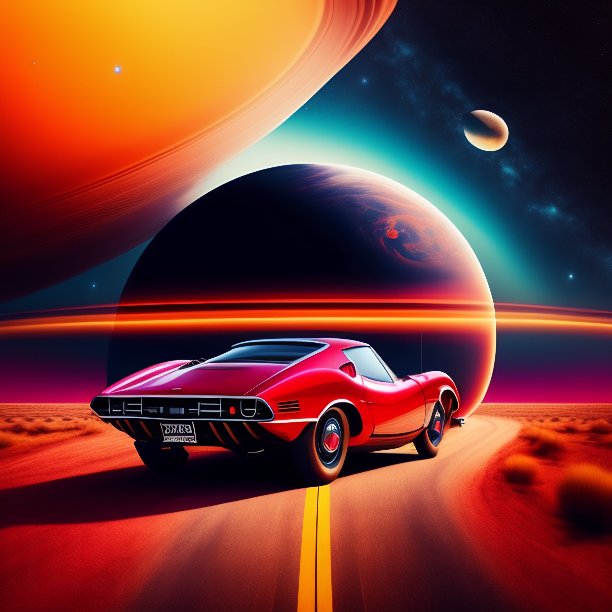 Lexica - Vintage red supercar driving down a narrow road in the middle ...