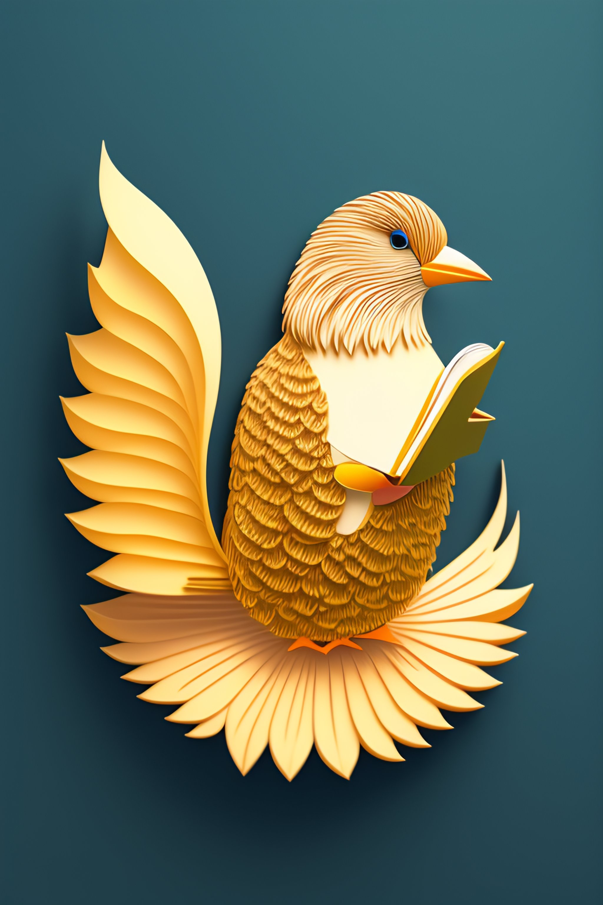 Lexica - Logo featuring paper sculpture of a cute bird reading a book ...