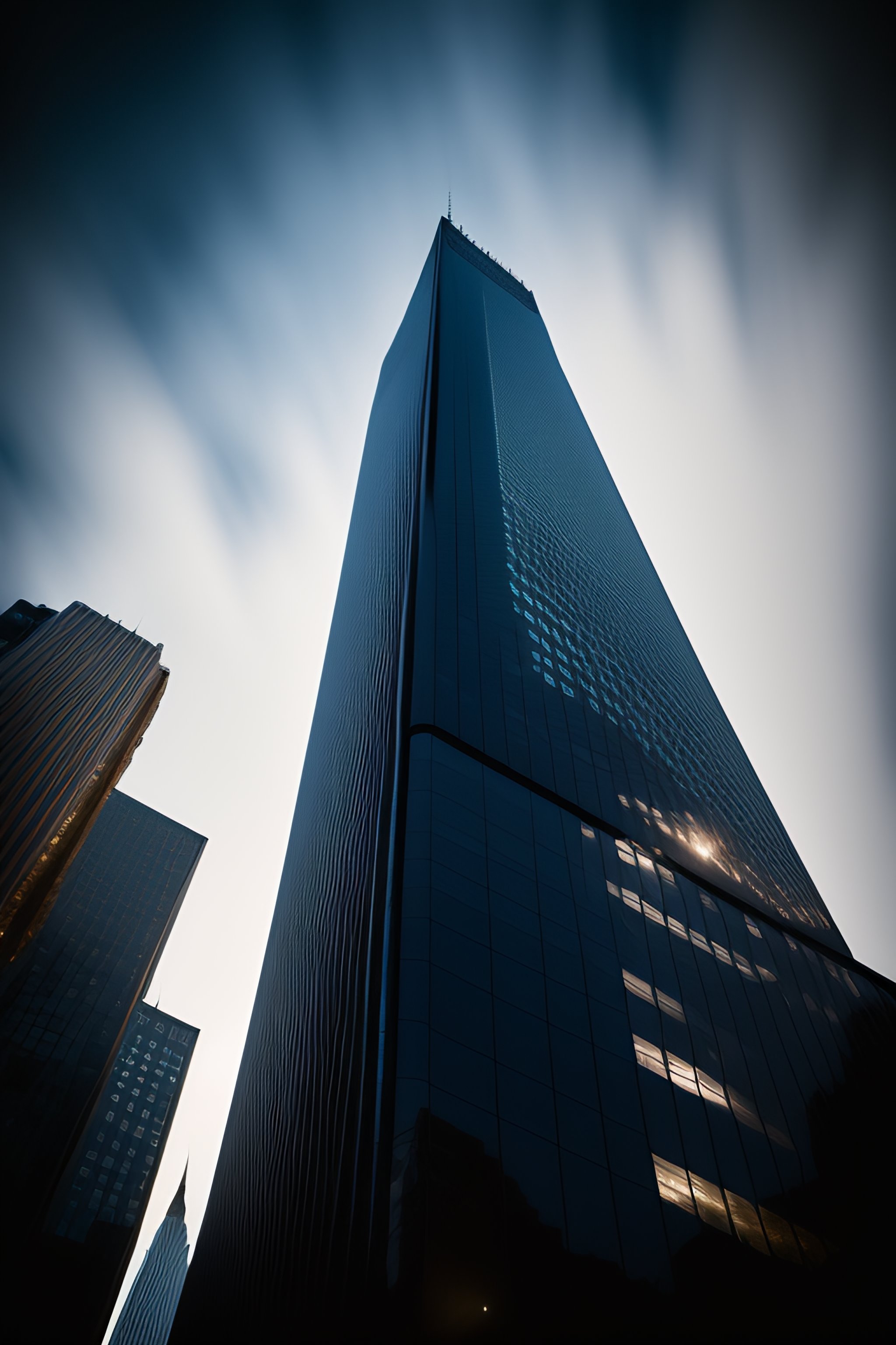 Lexica - Tall building, wide angle, gotham, dark, new york, from the bottom