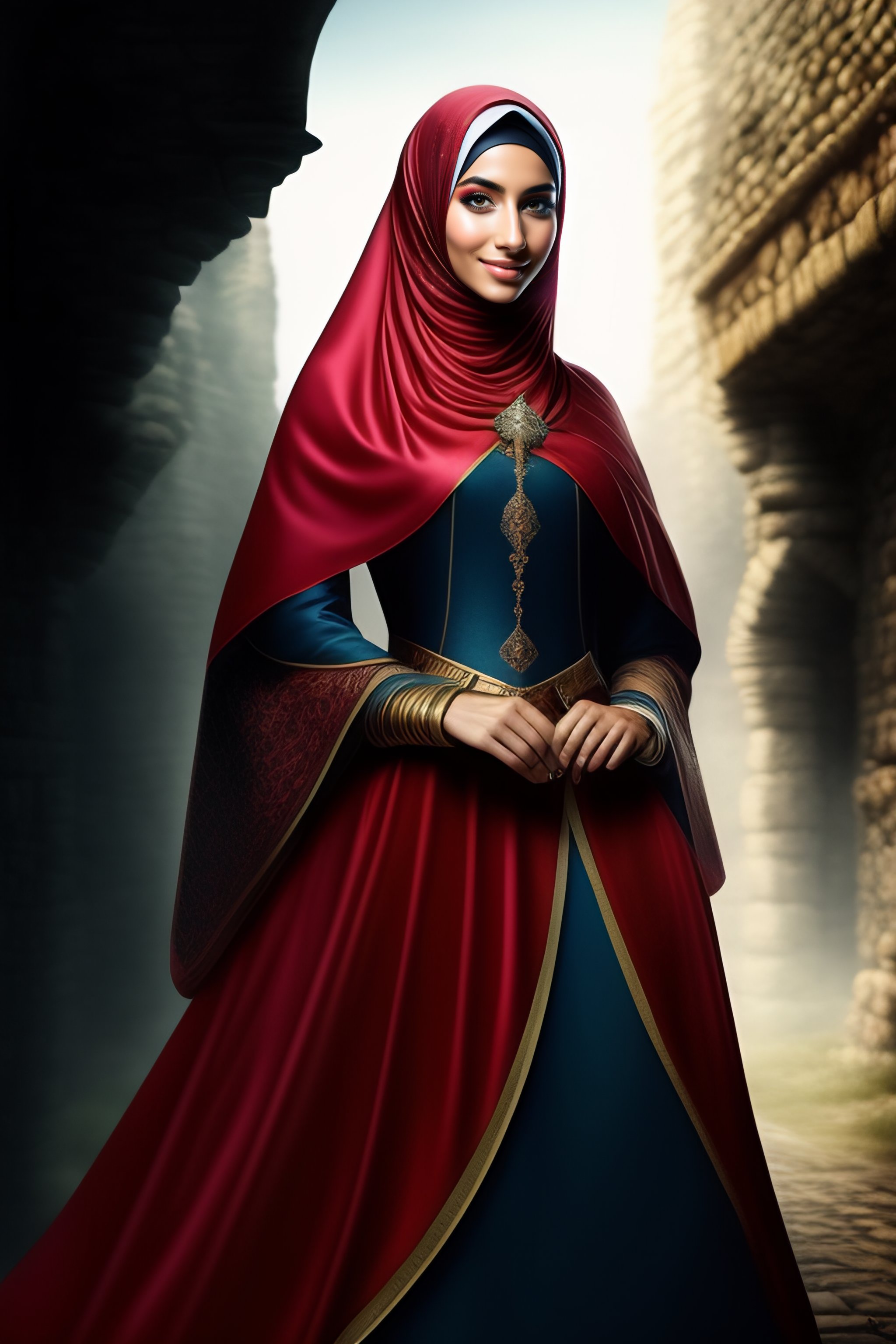 Lexica - Cute hijab girl in medieval mage clothing