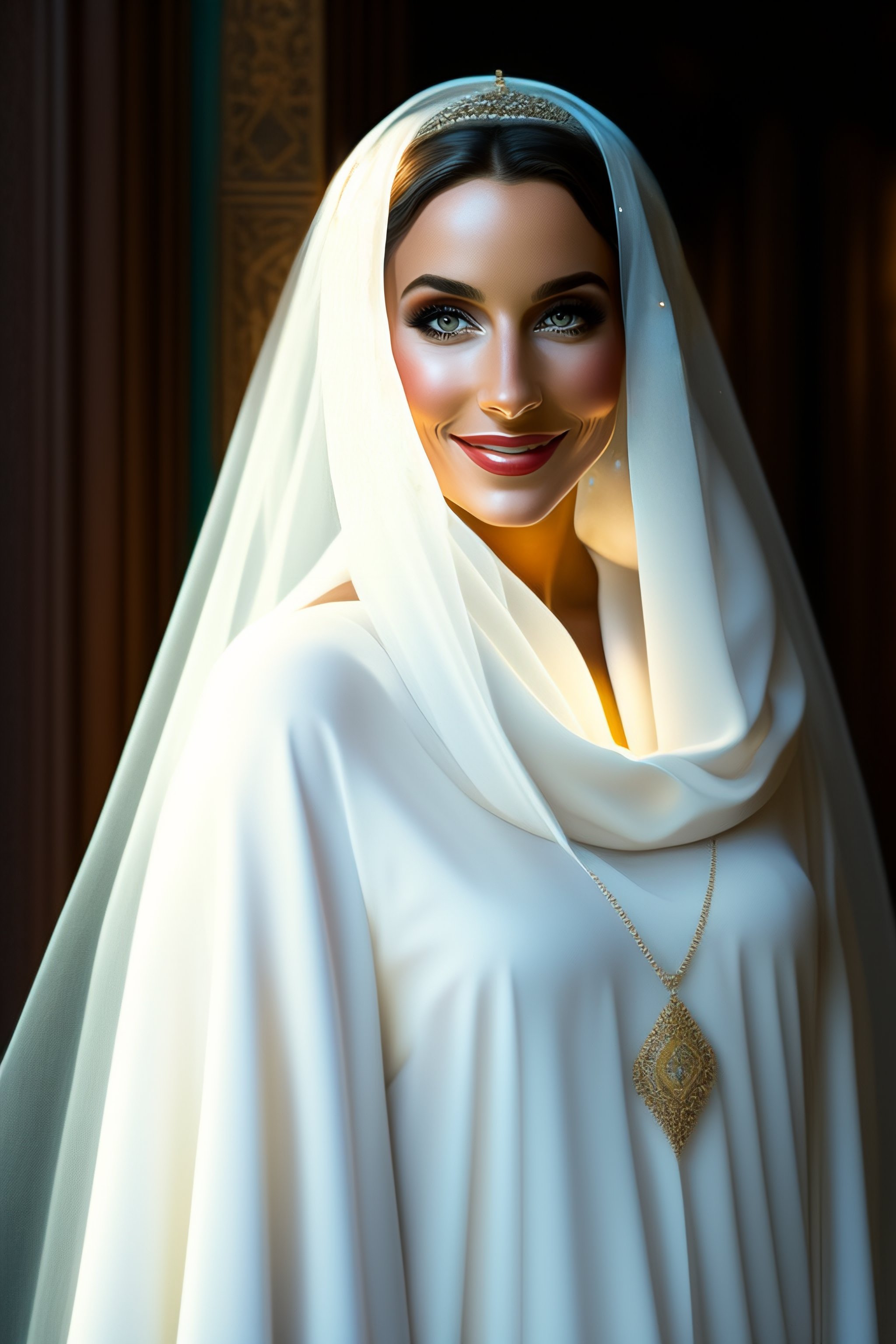 Lexica - Goofy wearing a white veil and a tunic, warm lighting