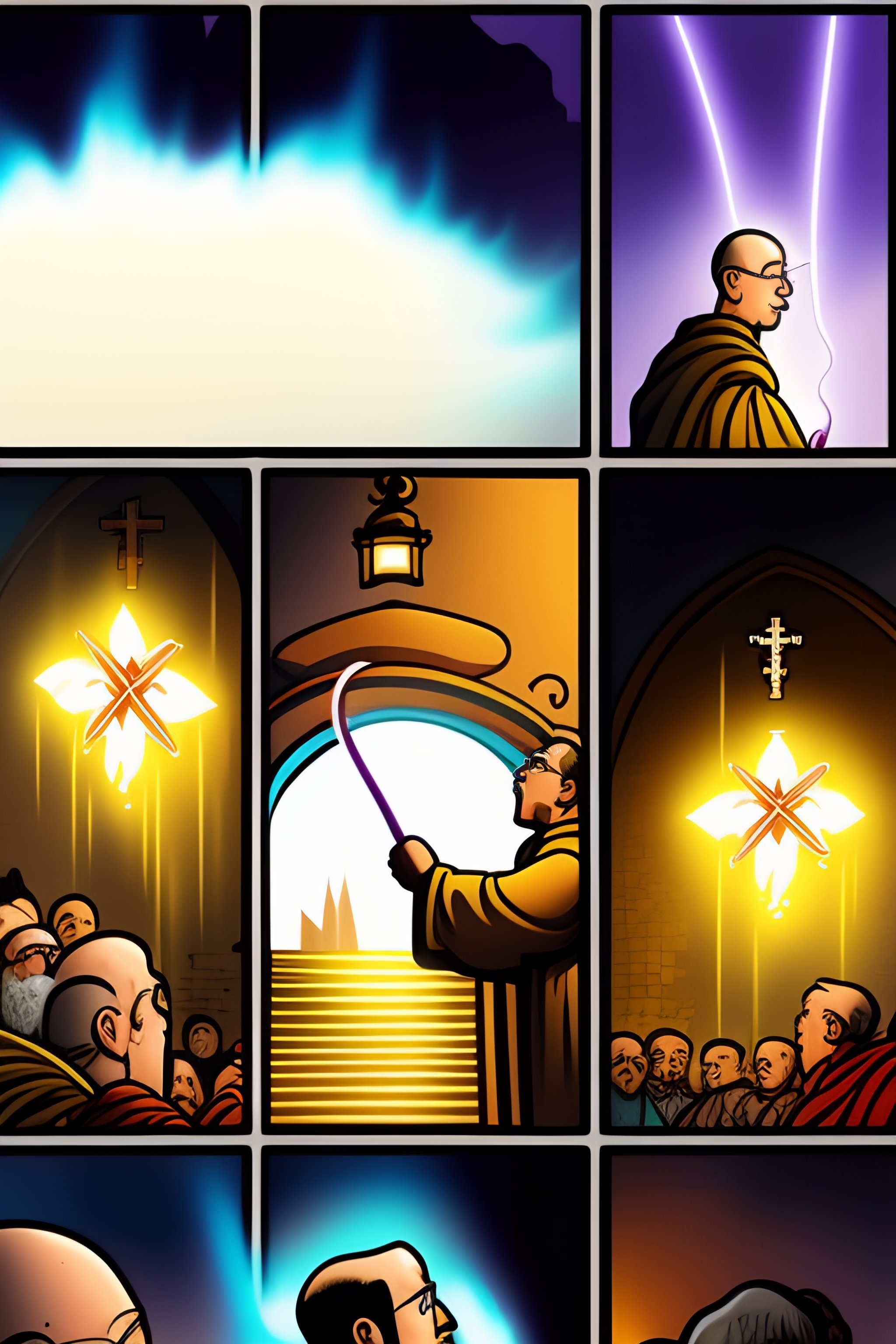 Lexica - Multipanel Cartoon Comic of catholic Monk being hit by ...