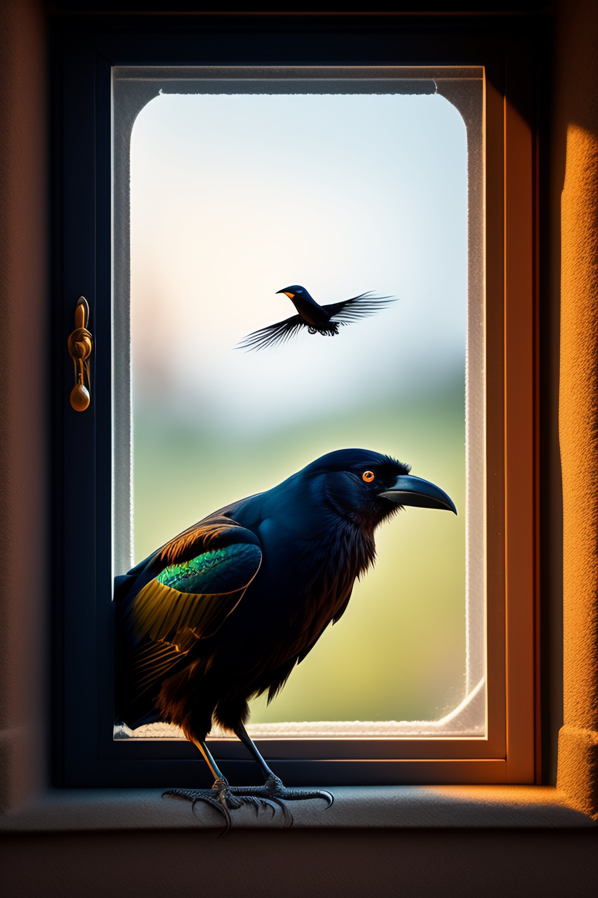Lexica - A scarying image of a crow posed in a window