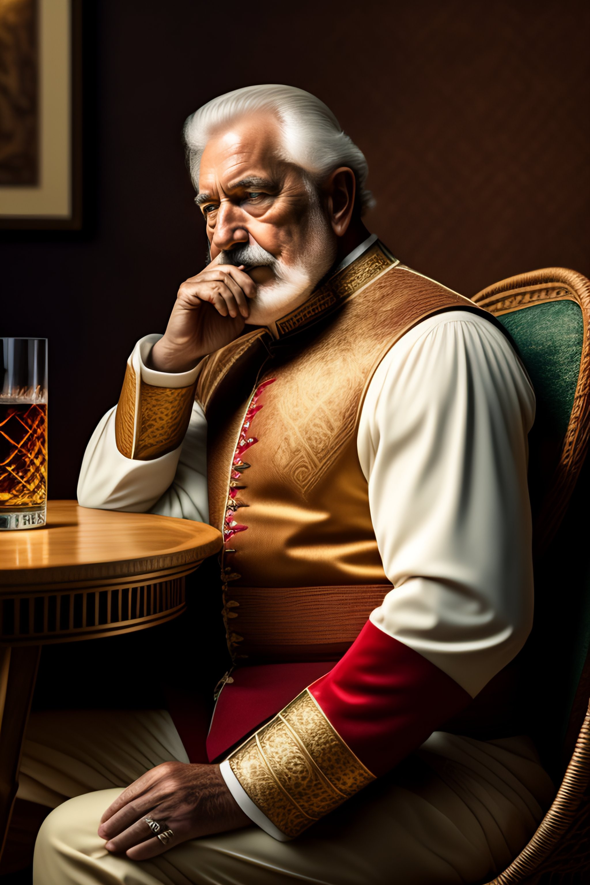 Lexica - An old English general sits in a wicker chair. He is smoking a ...