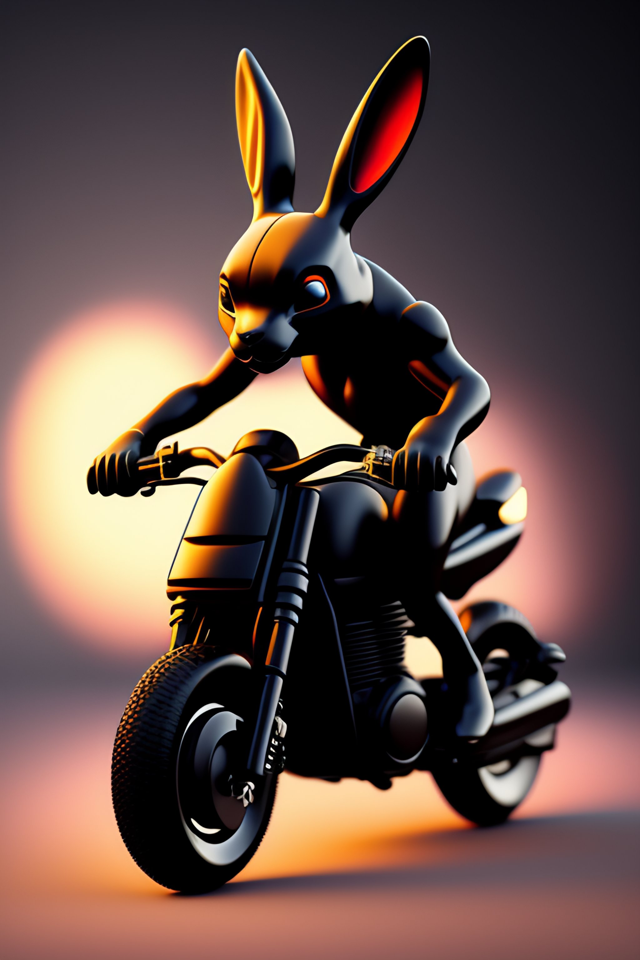 Lexica - Black Humanoid Rabbit with large white eyes riding a Suzuki 3d ...