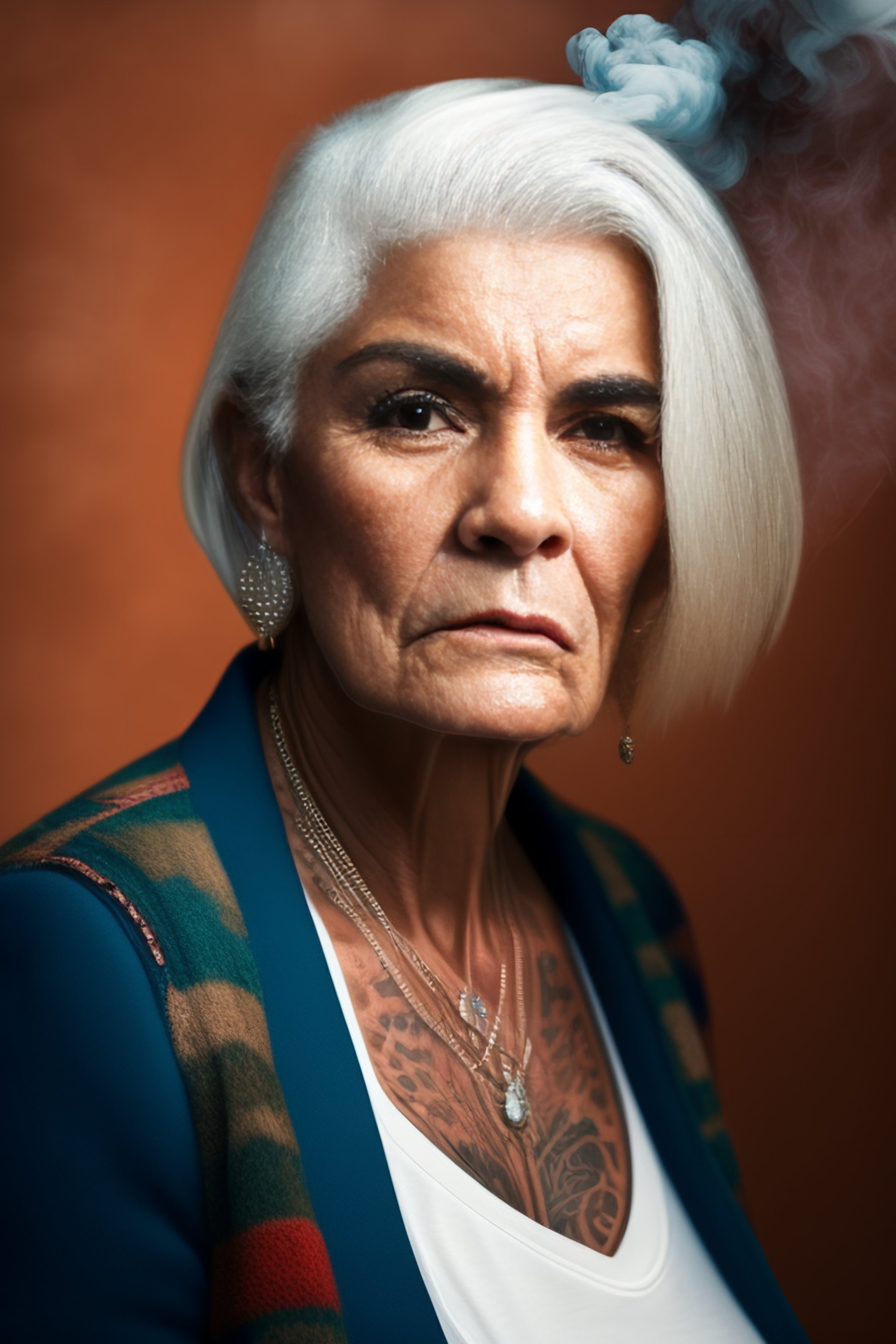 Lexica - Portrait of a grumpy mean scowl old woman with white hair and ...