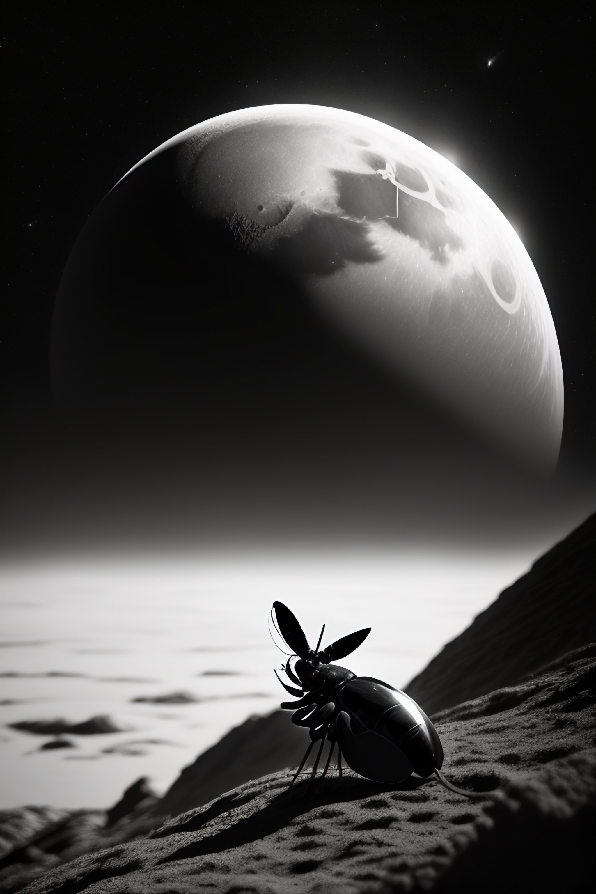 Lexica - Lobster sits on the moon, black and white