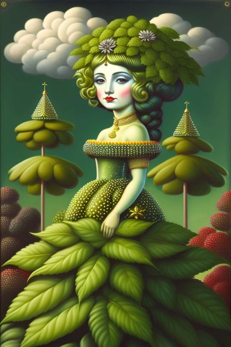 Lexica - Weed goddess in a cannabis plant dress in heaven wrapped in a ...