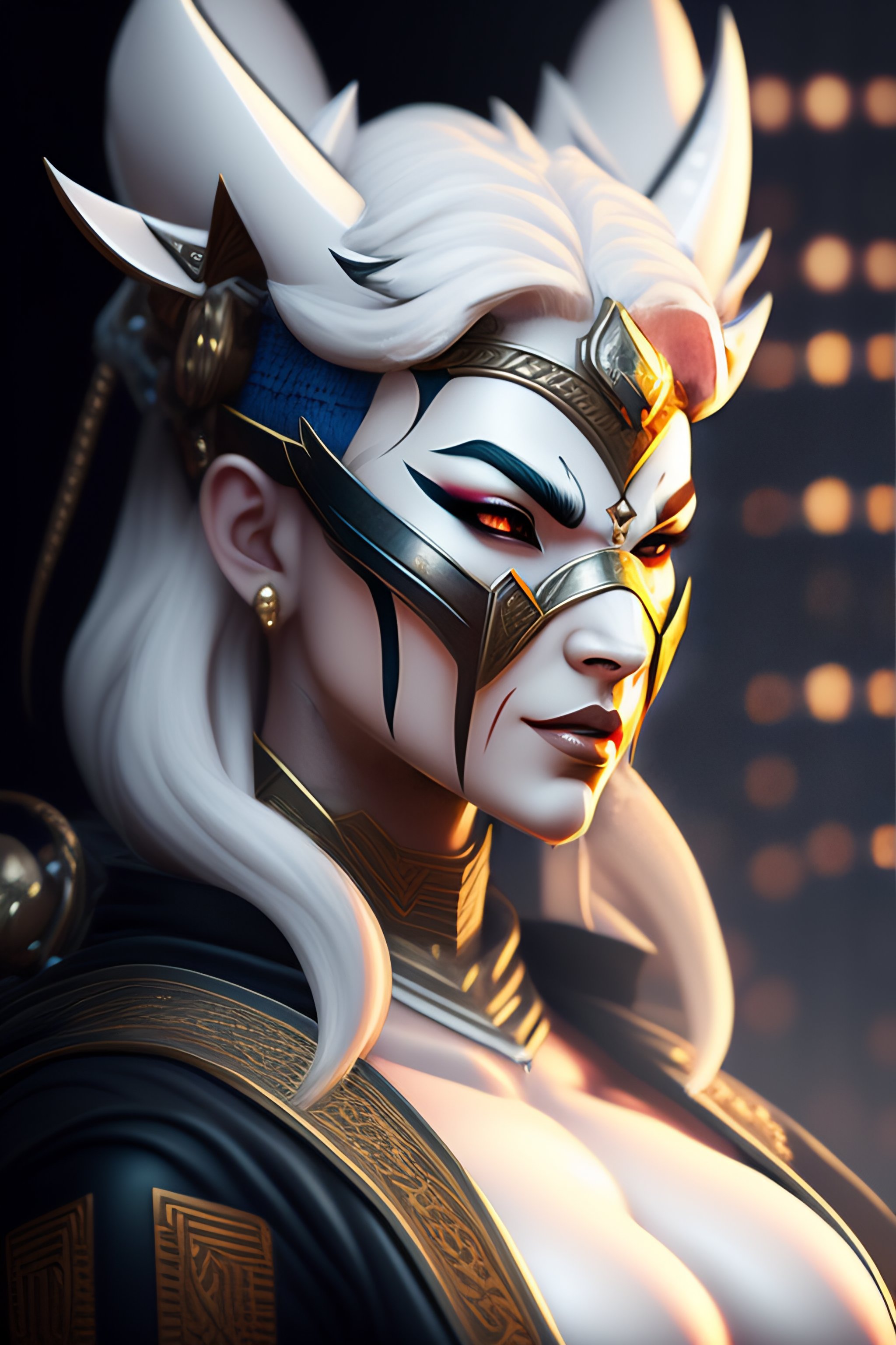 Lexica - Dynamic lighting, beauty, oni mask, cyberpunk, white and black, 2d
