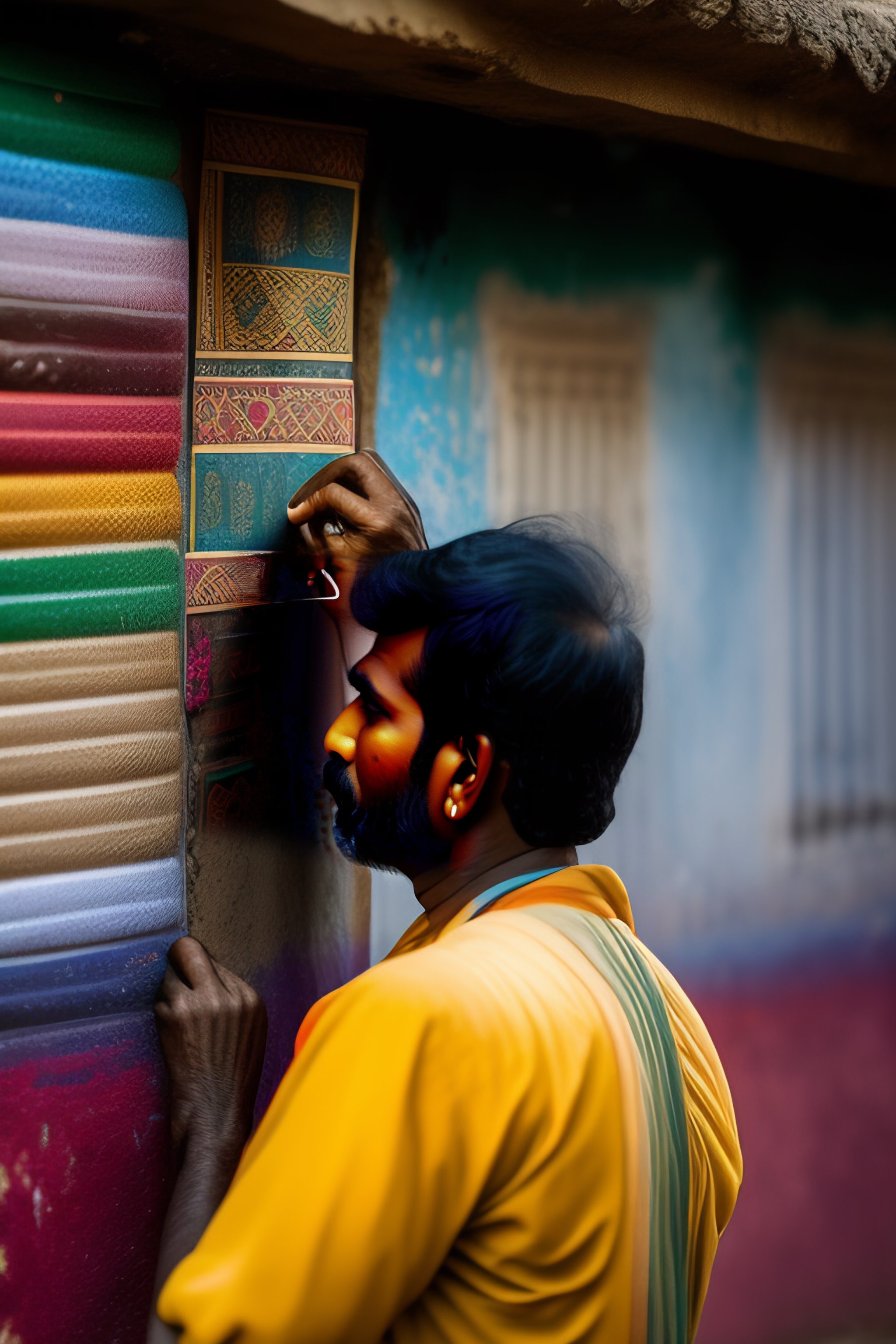 Lexica - Indian man sticking stickers on the wall