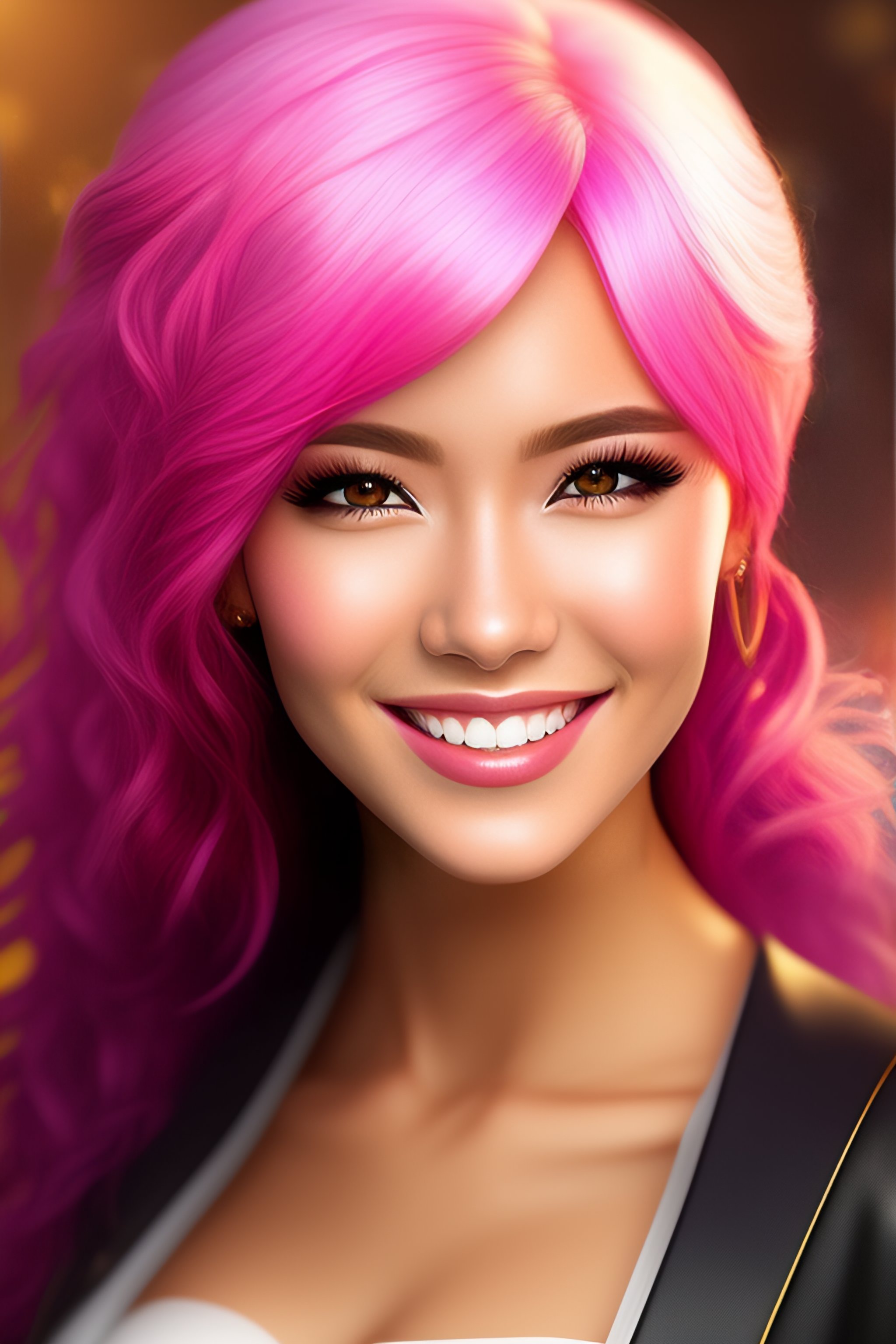 Lexica - Portrait of an anime character hyper realistic pink hair gold ...