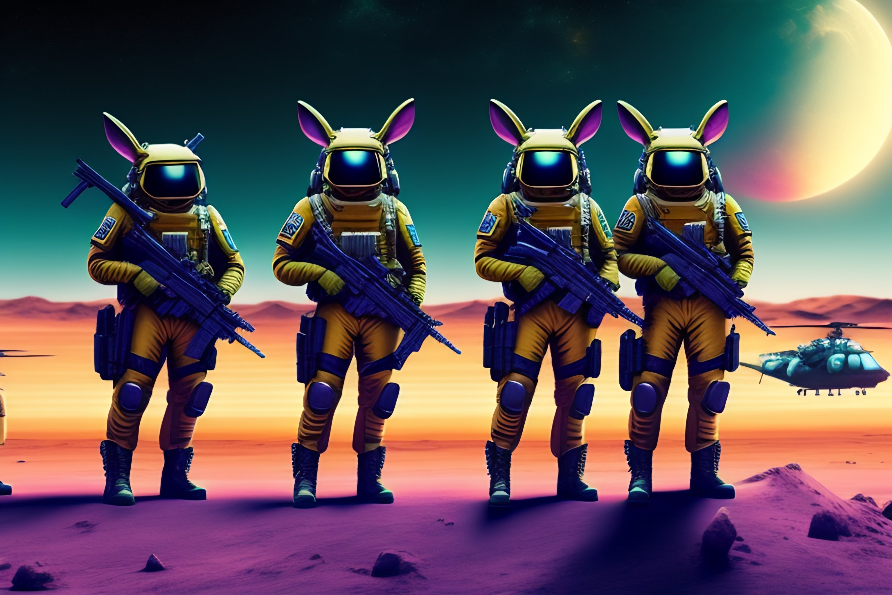 Lexica - Five neon rabbits from the special forces squad, dressed in ...