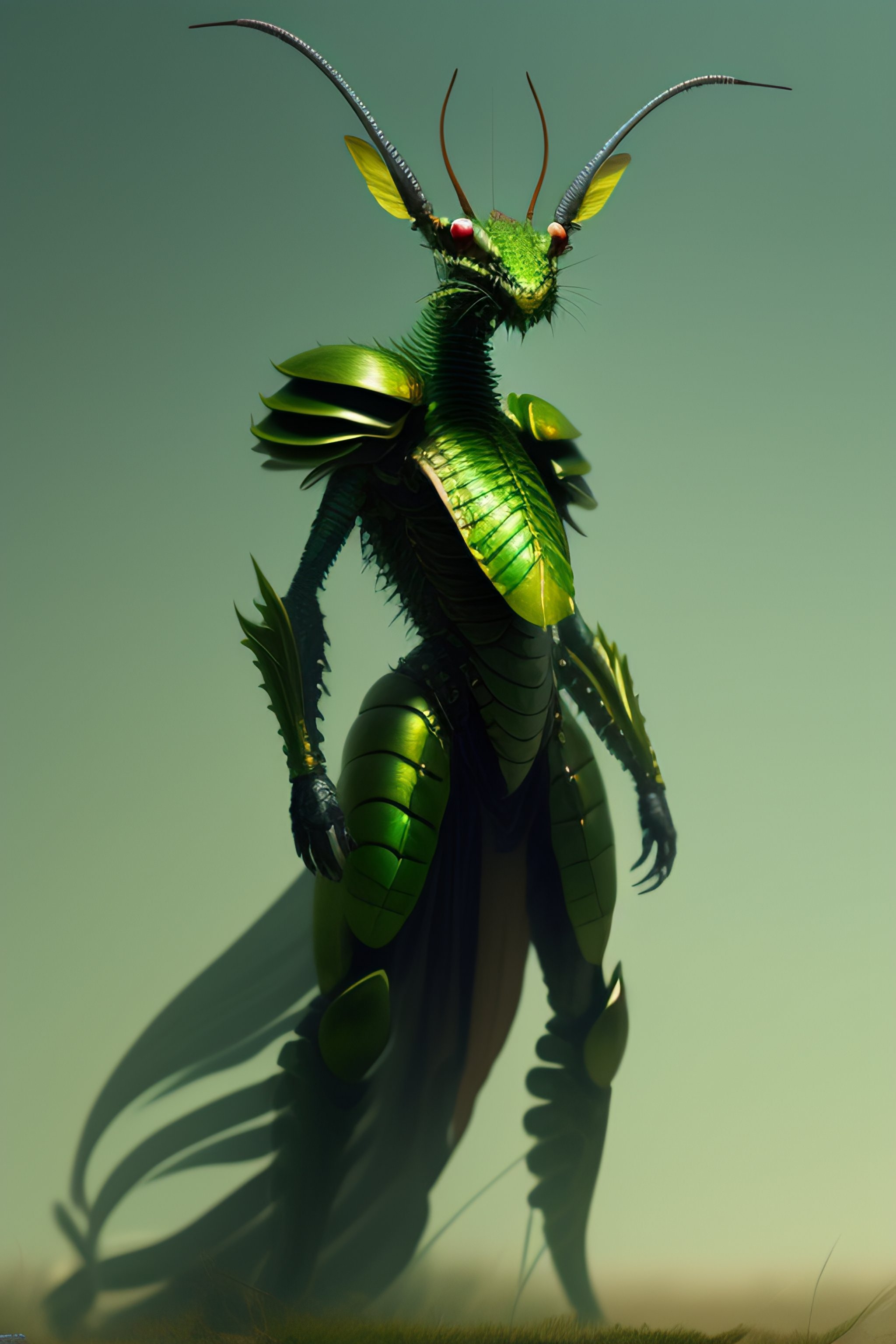 Lexica - Full body shot a of green man - mantis ; head with antennae ...