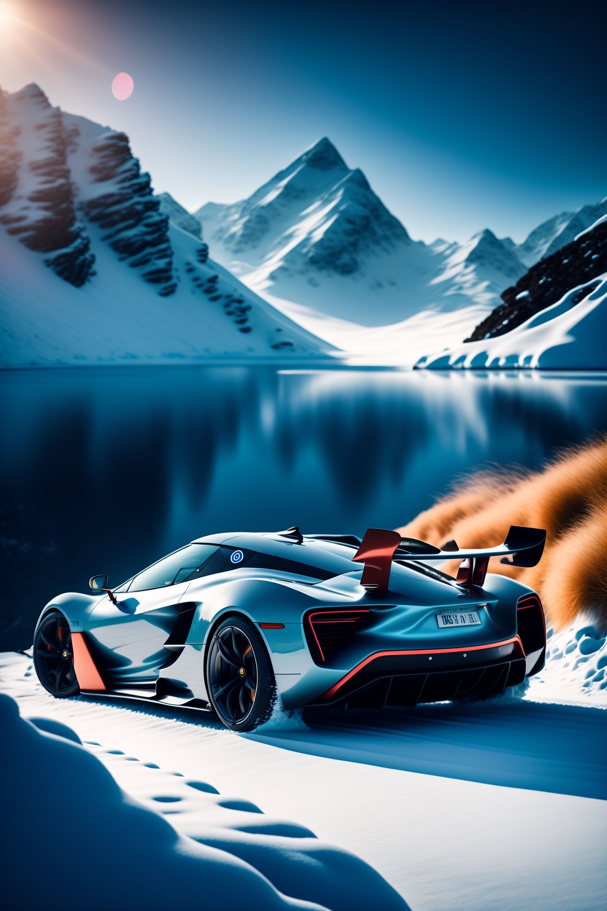 Lexica - Super car in snowy mountains in sunny weather