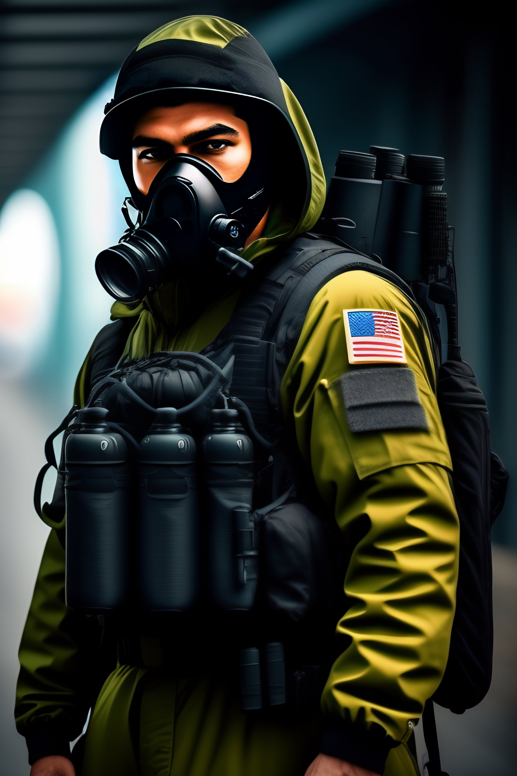 Lexica - Man with a gas mask and tactical gear colour black and with a ...