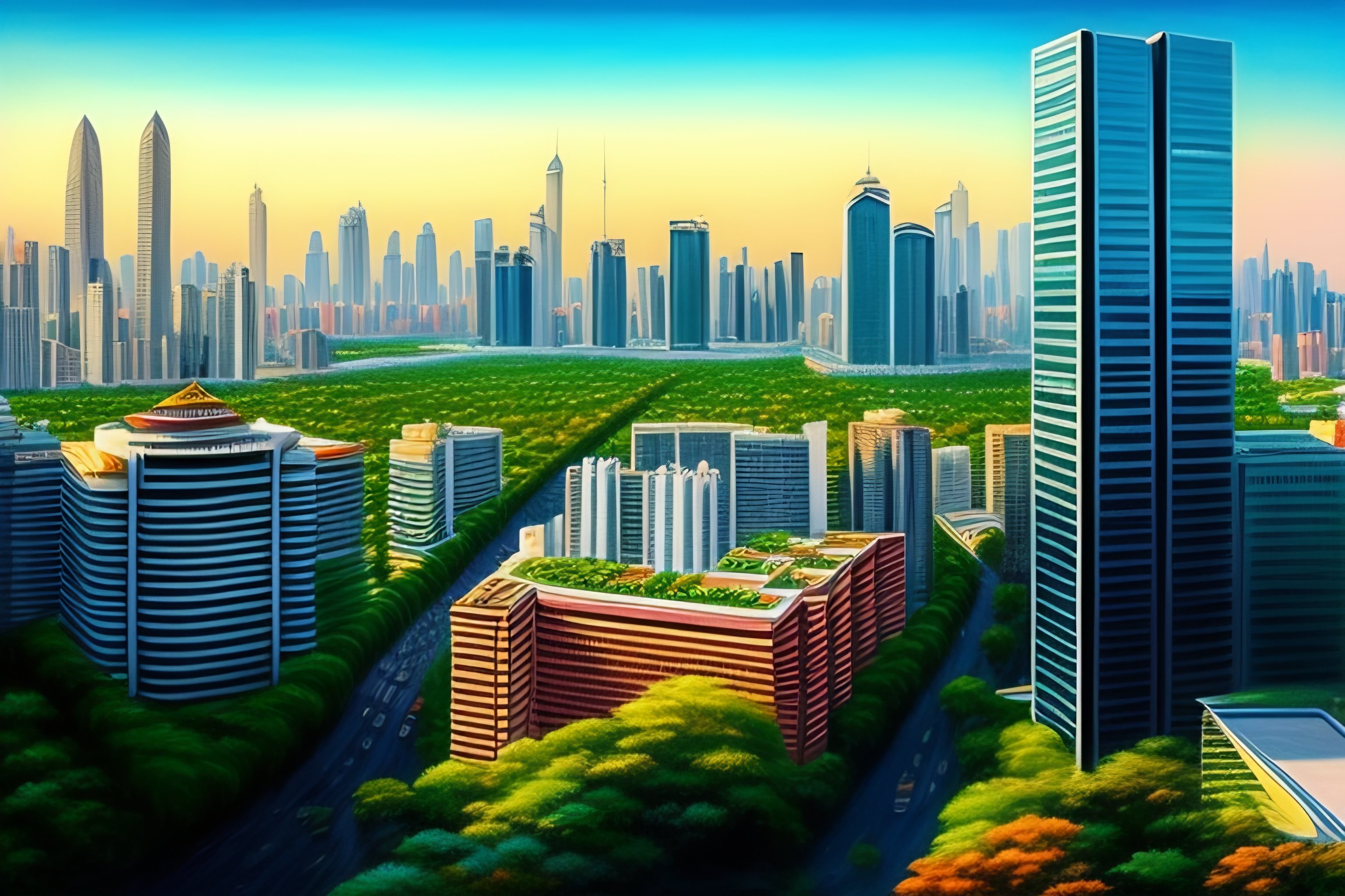 Lexica - A realistic Bangkok cityscape, from the roof, tall terrace ...