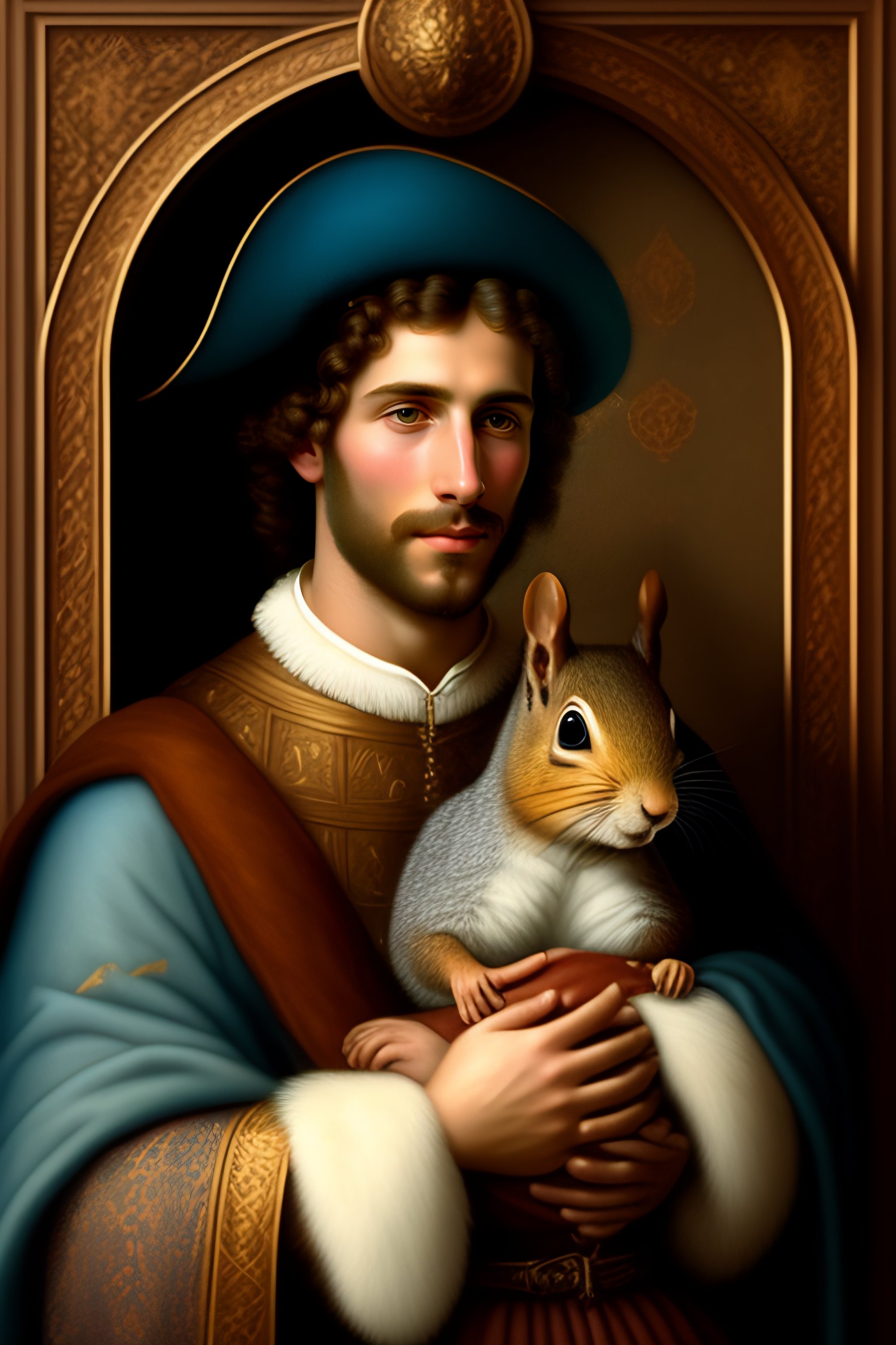 Lexica - Jacob Collins-Levy in medieval style whith squirrel in his arms