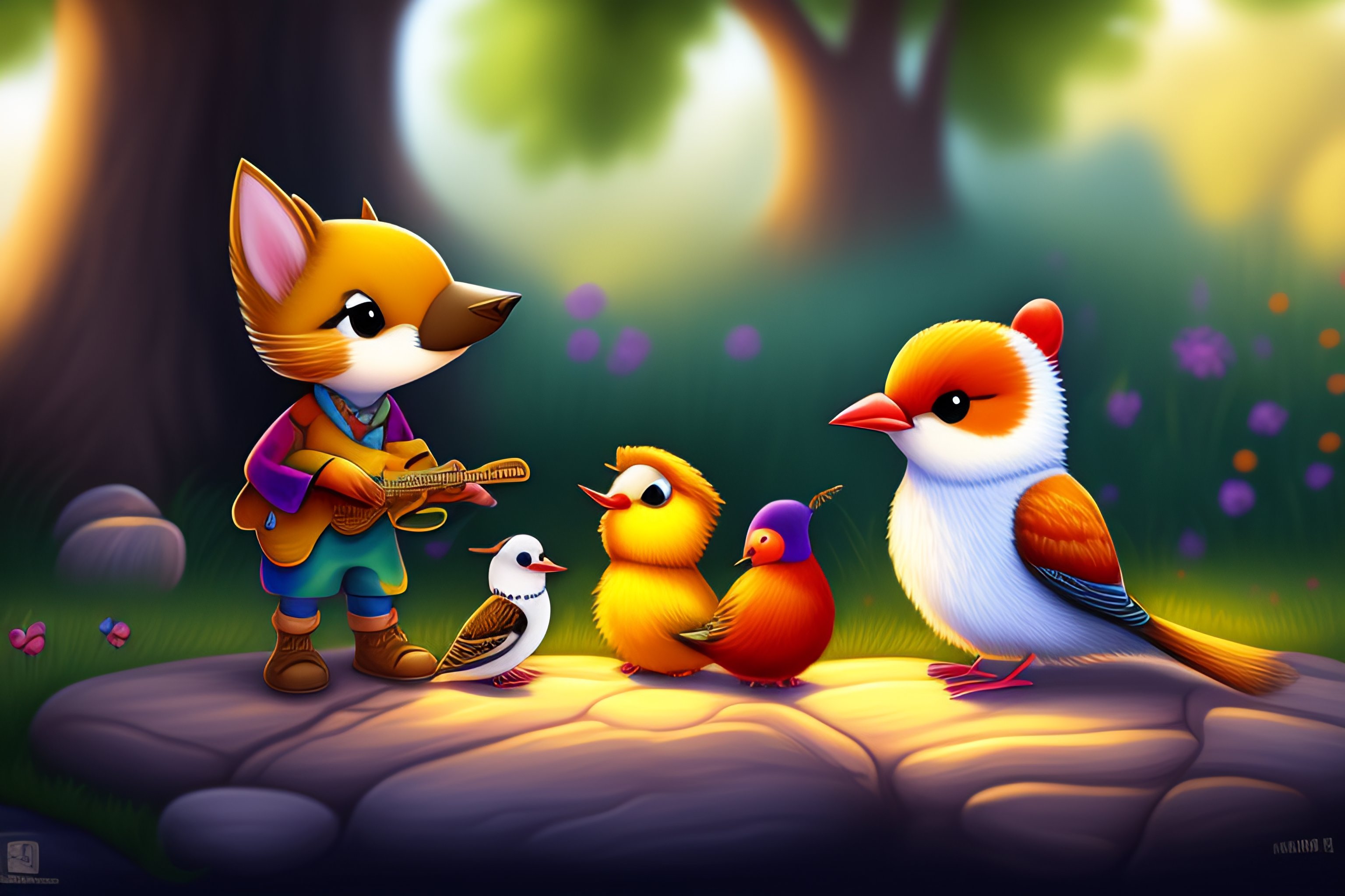 Lexica - A cartoon pictures of Birds playing with animals , in indain ...