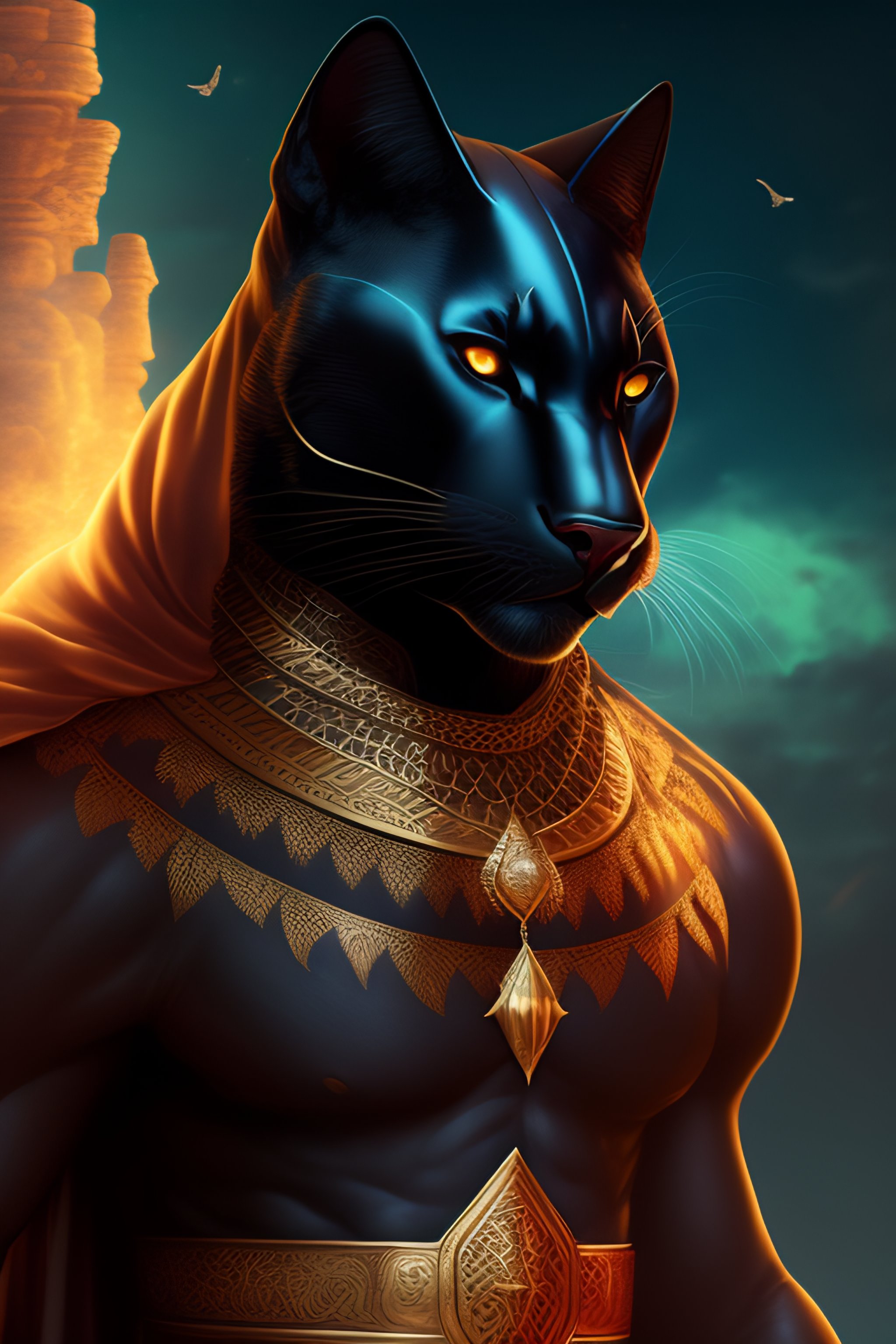 Lexica - Black catfolk panther-like with desert Prince of Persia clothes
