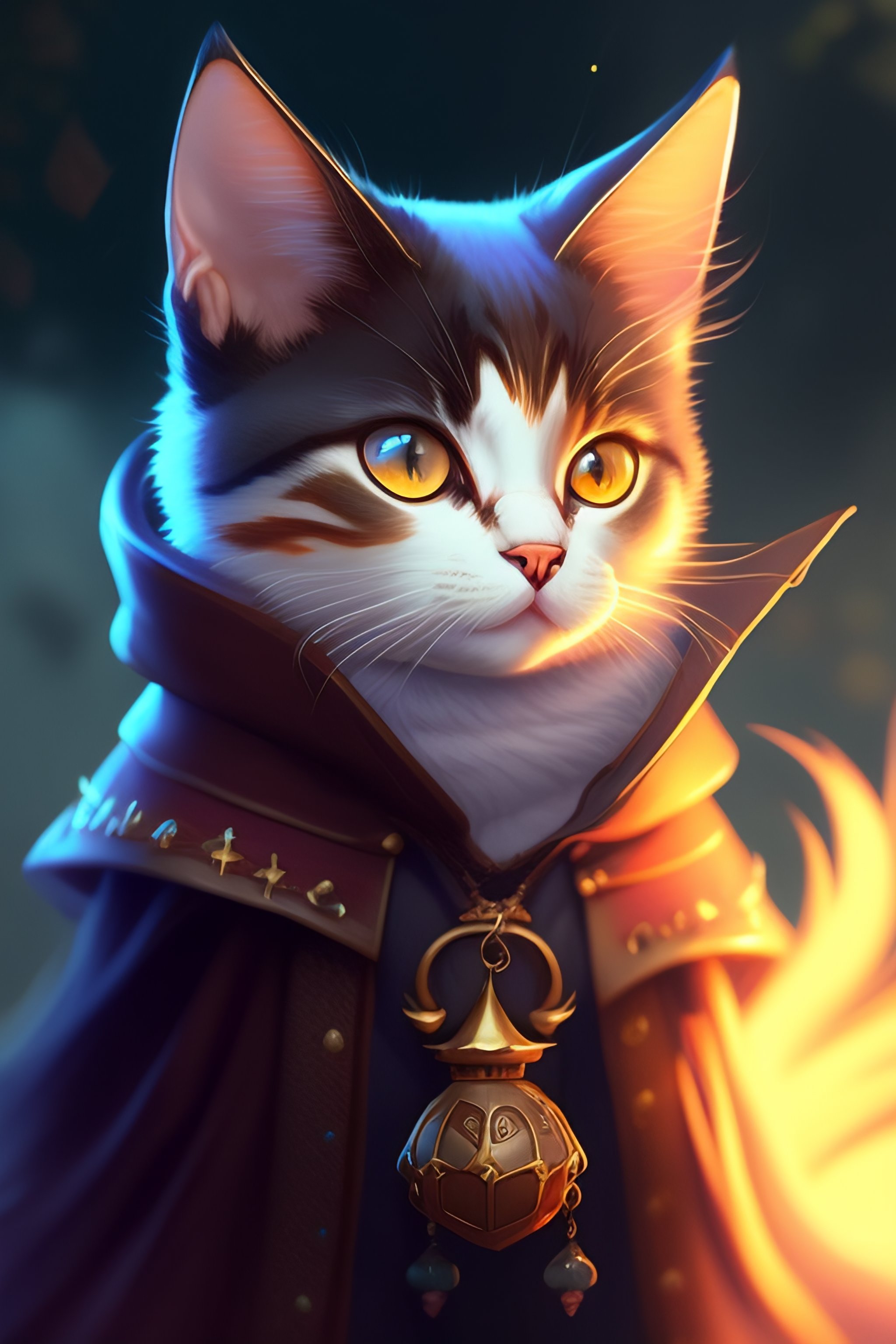Lexica - Closeup of a cute cat witch with staff cloack and pack, D&D ...
