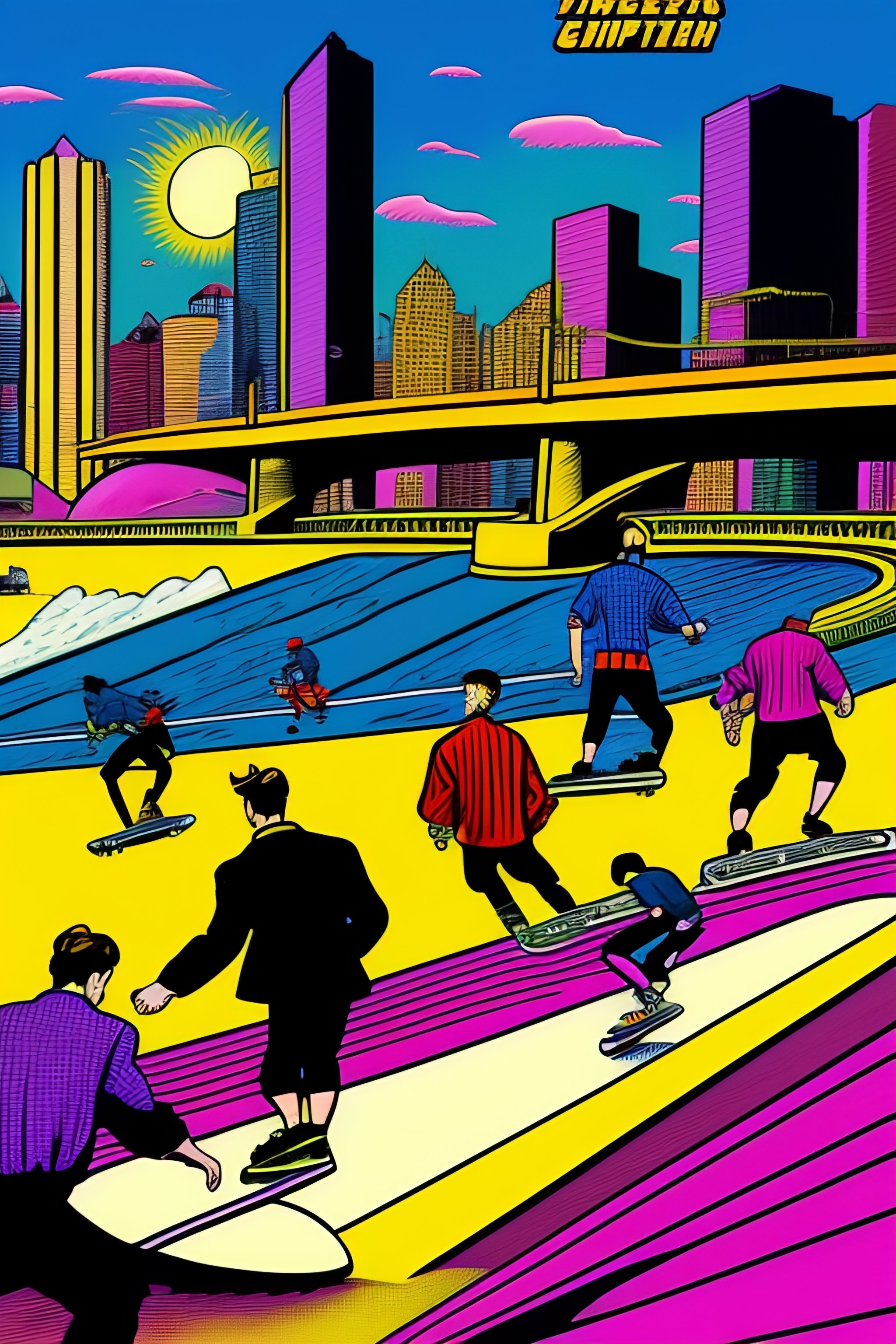 Lexica - 90s comic Graphic art of a bunch of friends riding skateboards ...