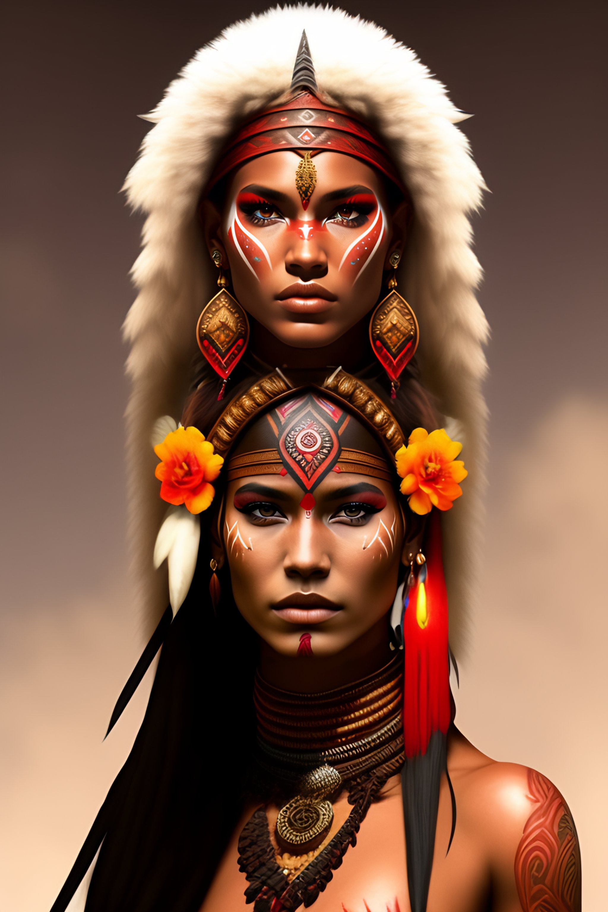 Lexica - Wild tribe girl, tanned, red and white marks and tattoo on ...