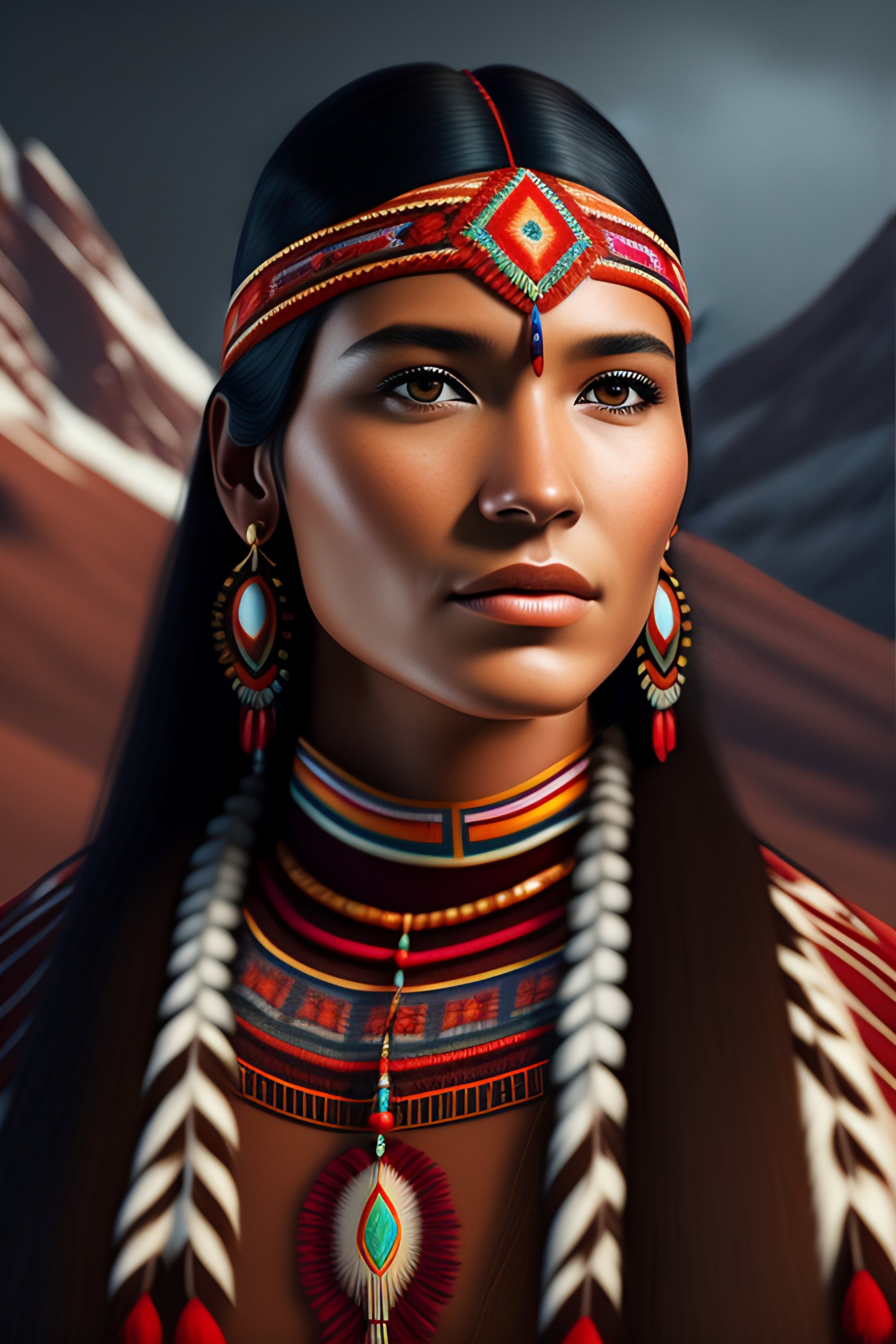 Lexica - Native american young woman portrait in 3d digital art with ...