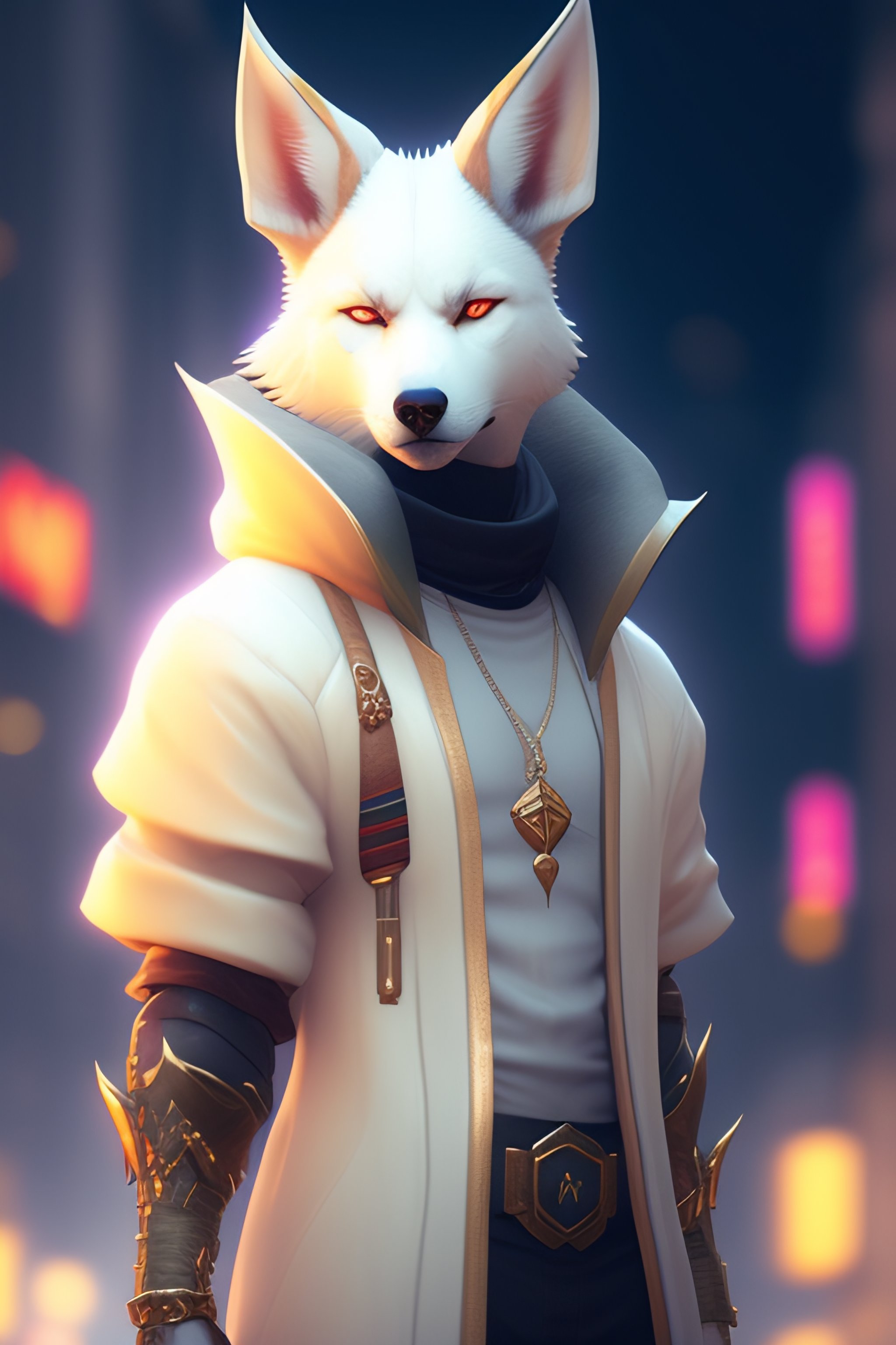 Lexica - A beautiful portrait of a cute male anthropomorph white wolf ...