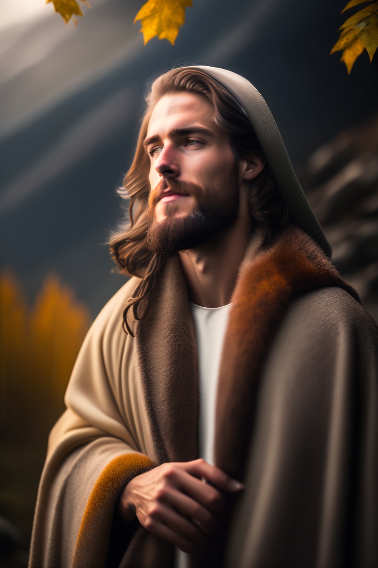 Lexica - Caucasian,portrait jesus christ in mountains, rainy, autumn ...