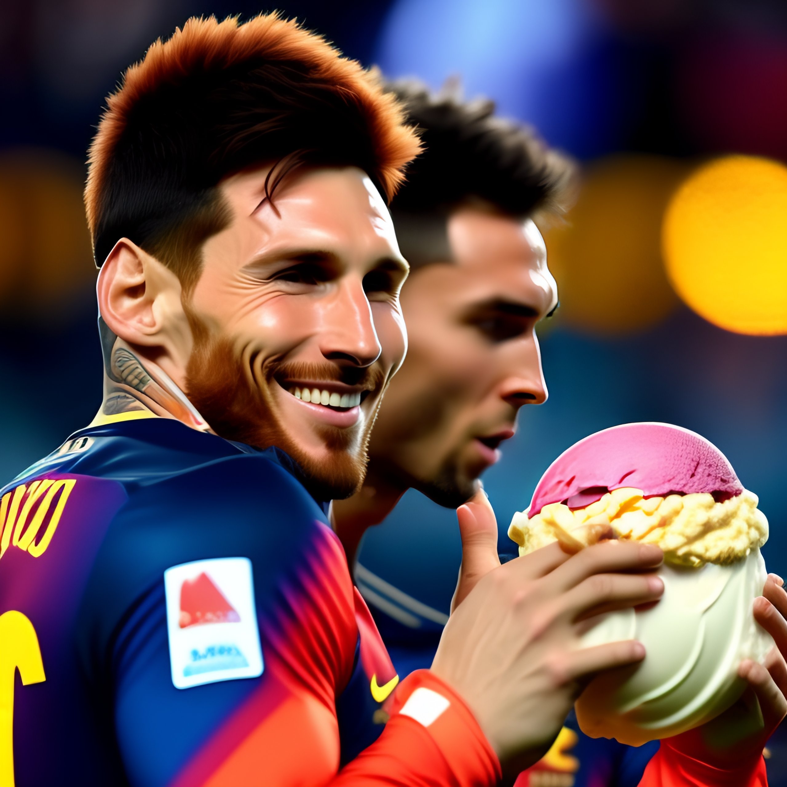 Lexica - Leo messi raising a giant ice cream cone