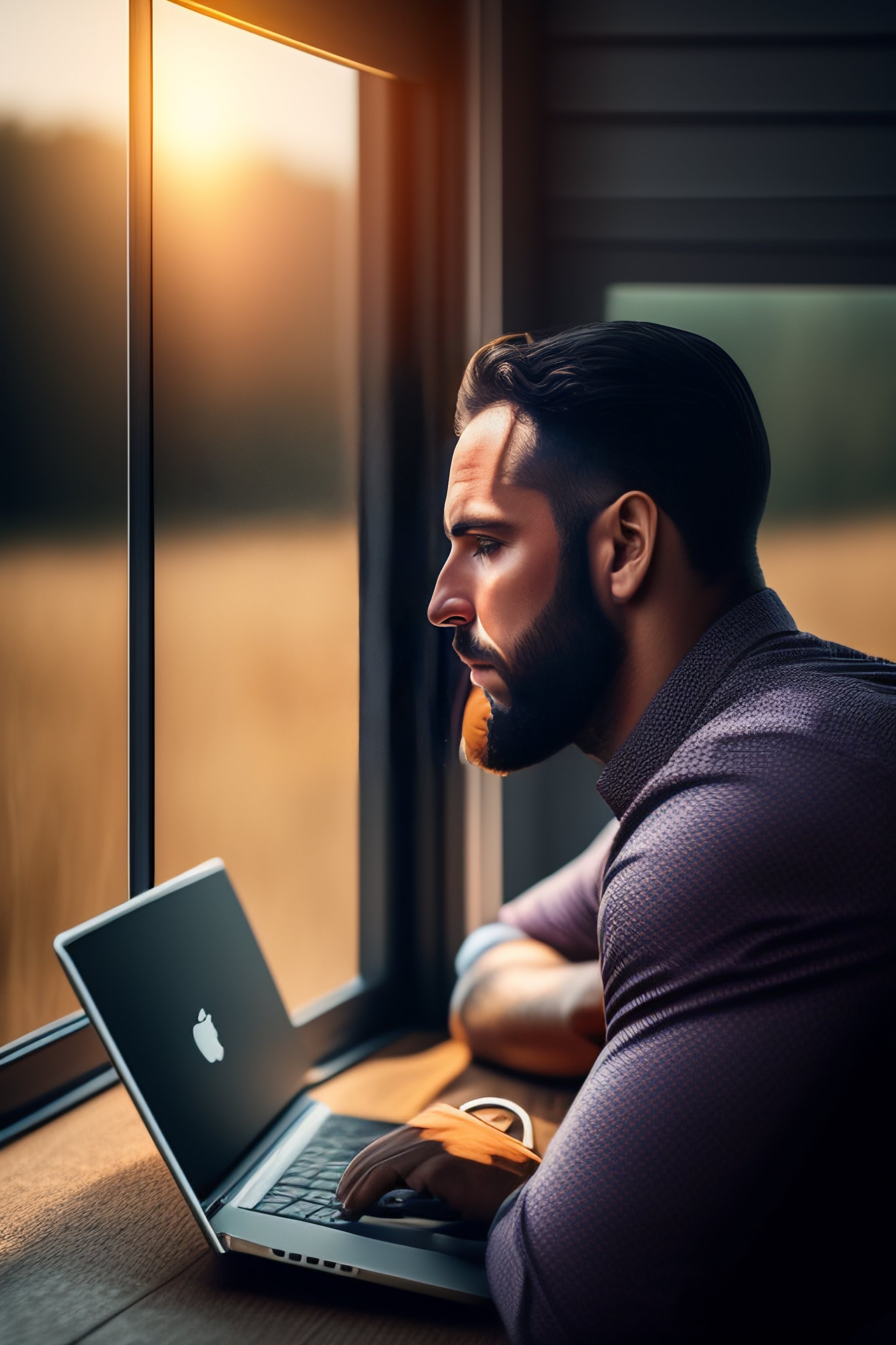 Lexica - 38 years old man sitting with a laptop near the window