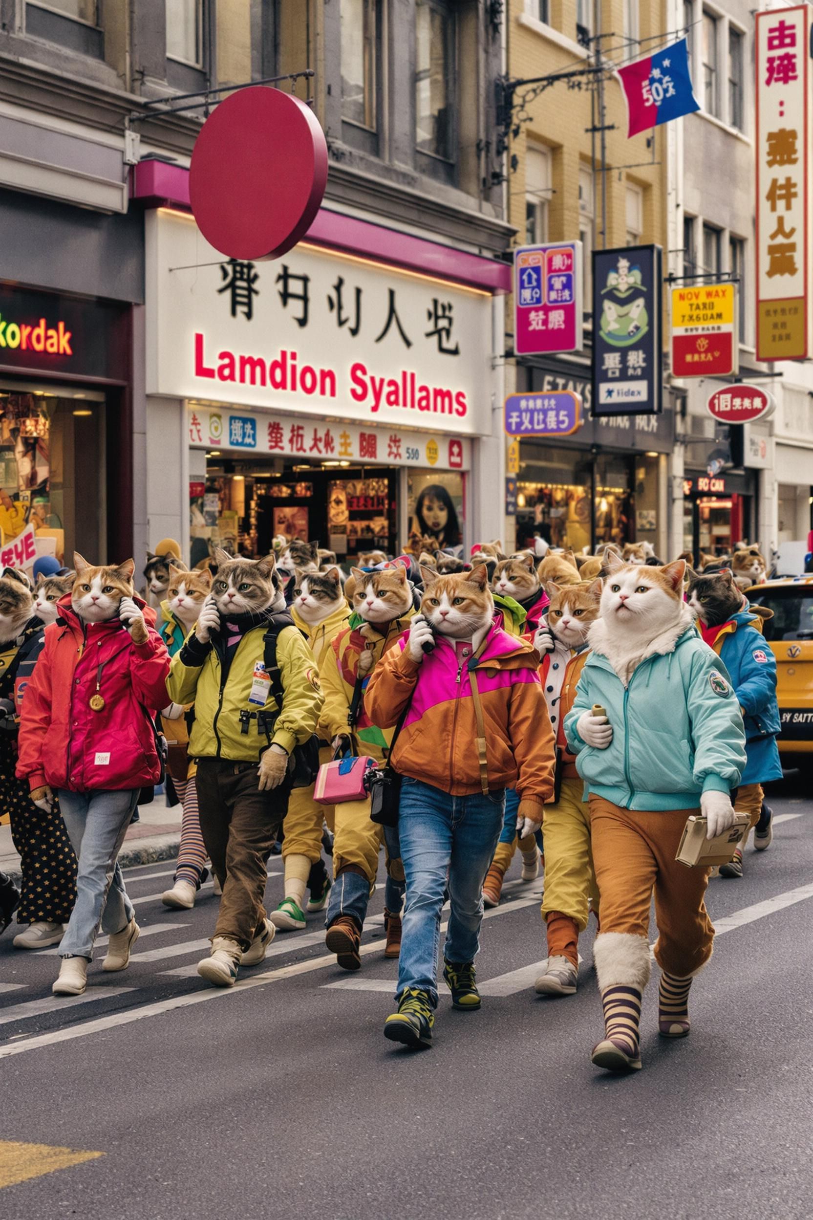 Lexica - A parallel world where only cats evolved, crowd of cats ...