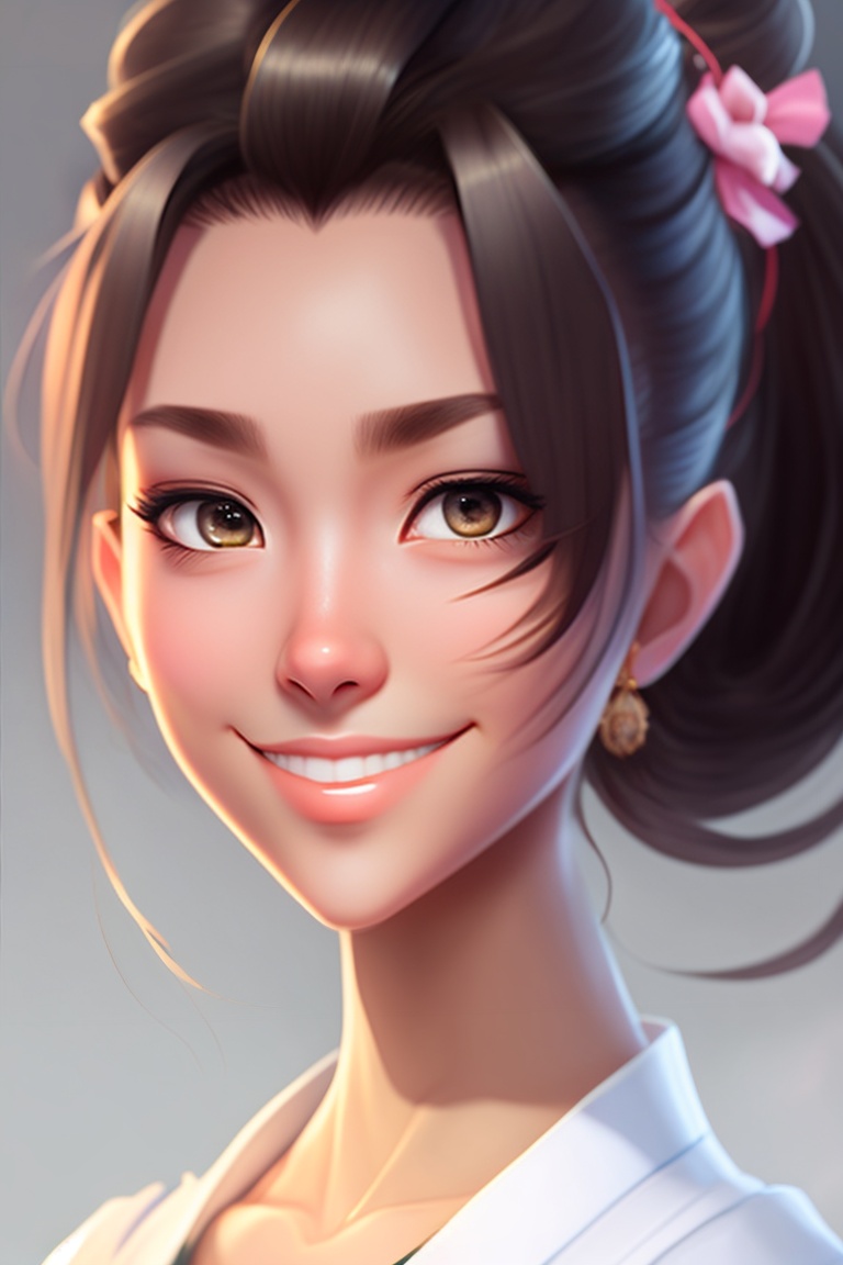 Lexica - Portrait of an anime character hyper realistic black ponytail ...