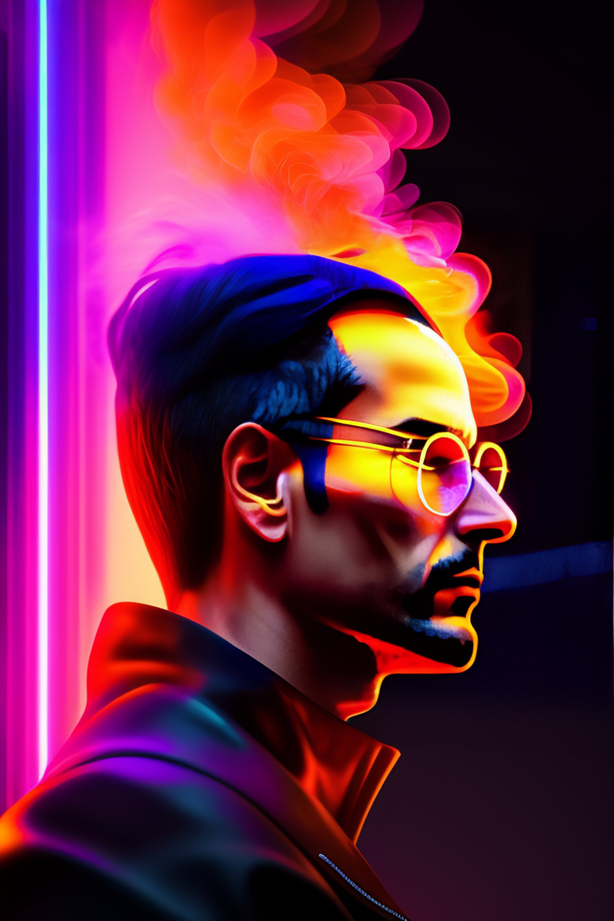 Lexica - Cyberpunk steve jobs, intrincate details, neon, smoke, gaudi