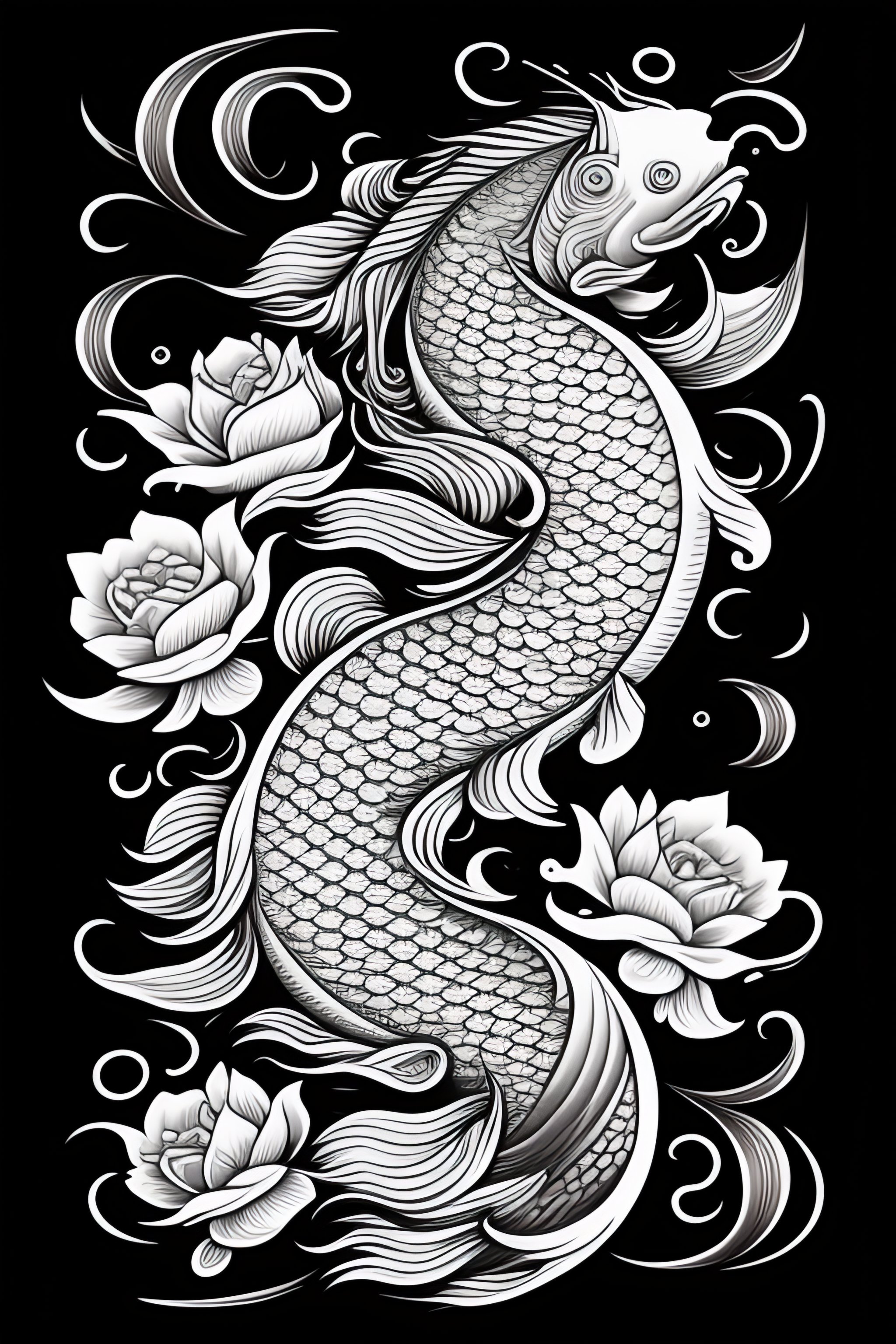 Lexica - A koi carp with roses tattooed in it, irezumi, Japan, japanese ...