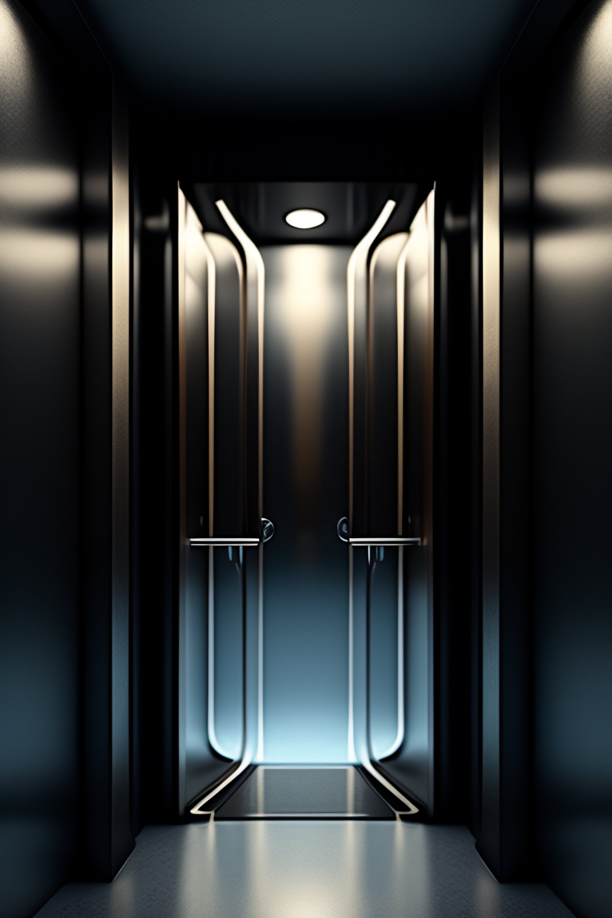 Lexica - Inside elevator glass, photorealistic, black, underground