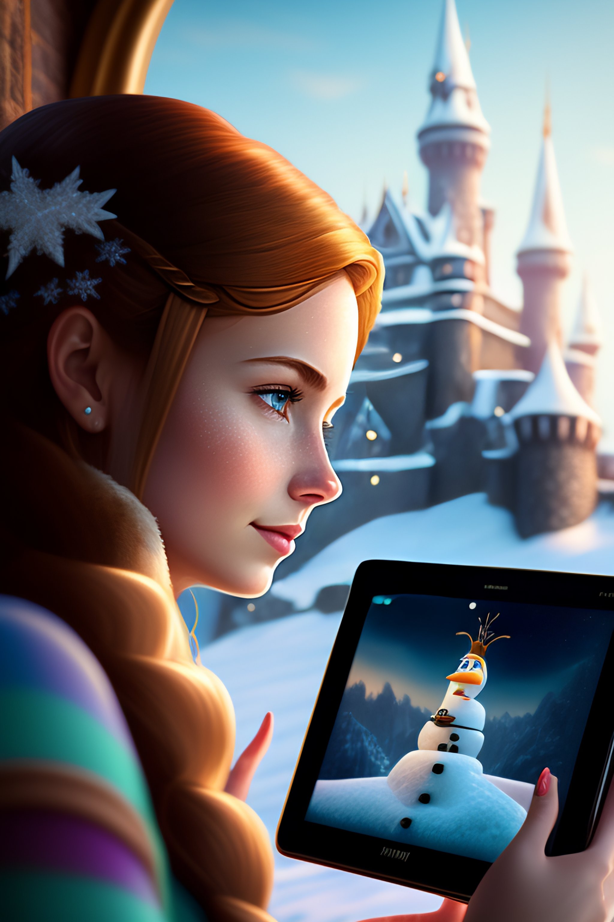 Lexica - Anna of frozen working on a tablet and sitting in the front of ...