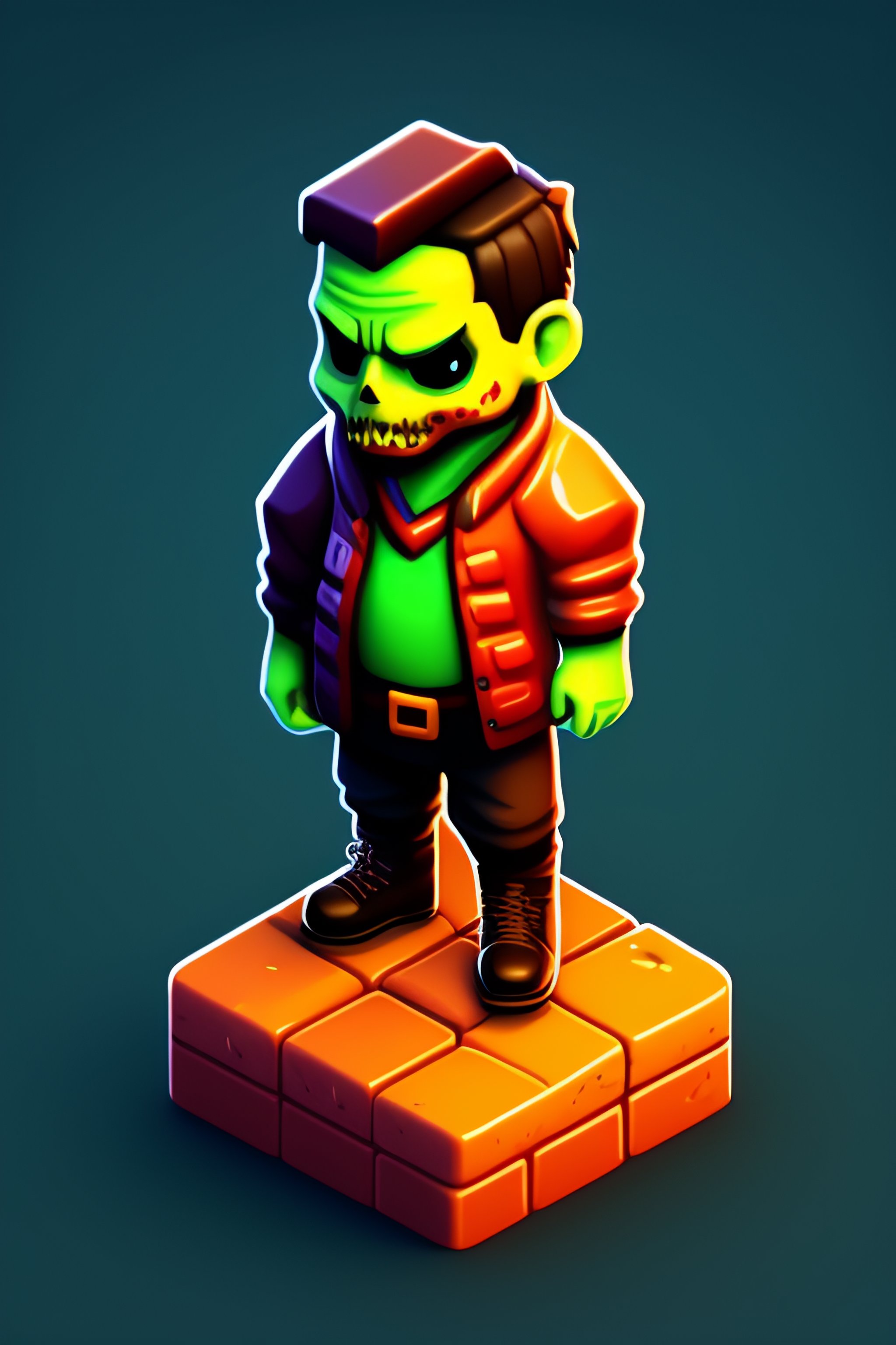 Lexica - Isometric render of a zombie character ::1, chibi art style