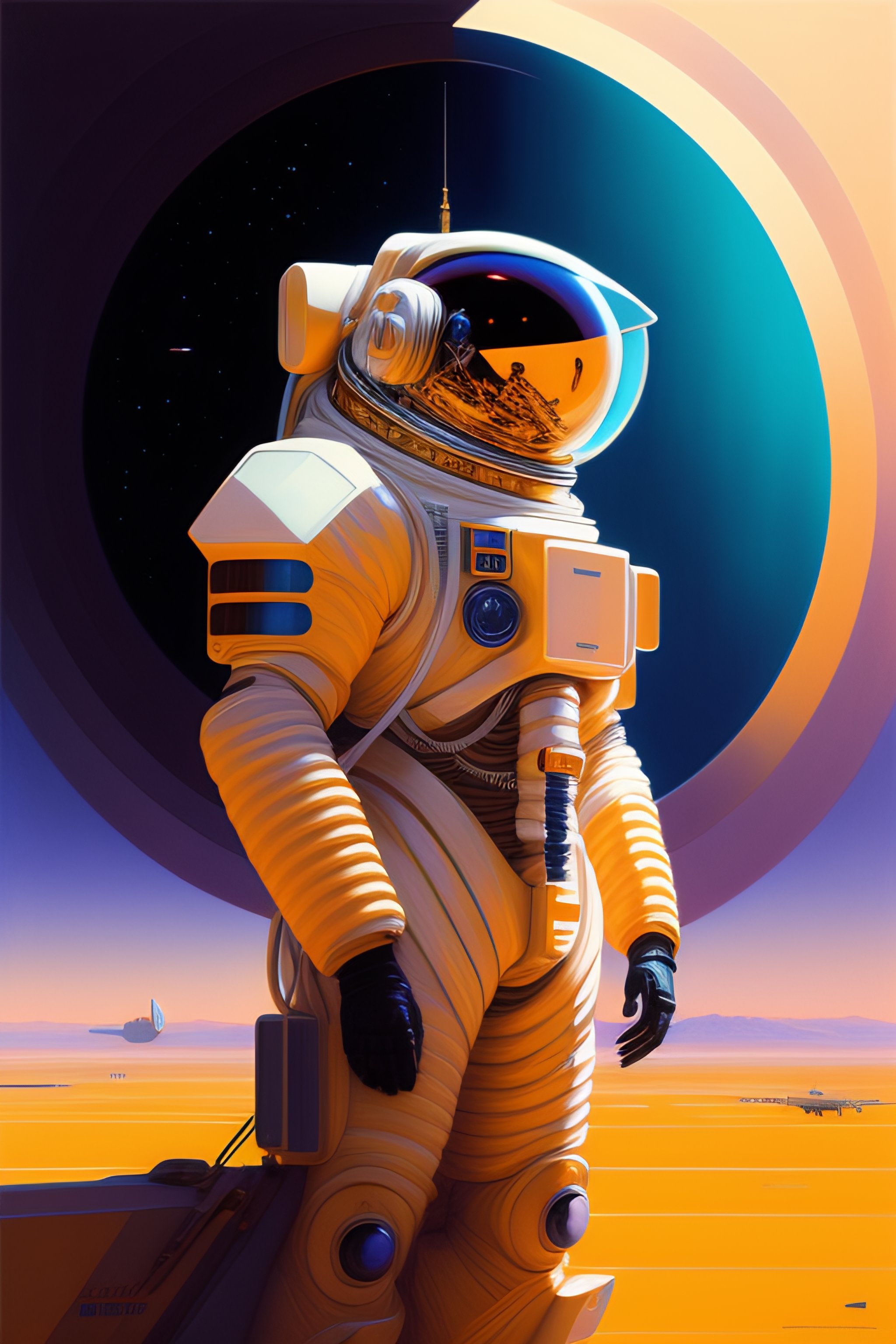 Lexica - "Robot Astronaut and Human Astronaut" by Syd Mead, cold color ...