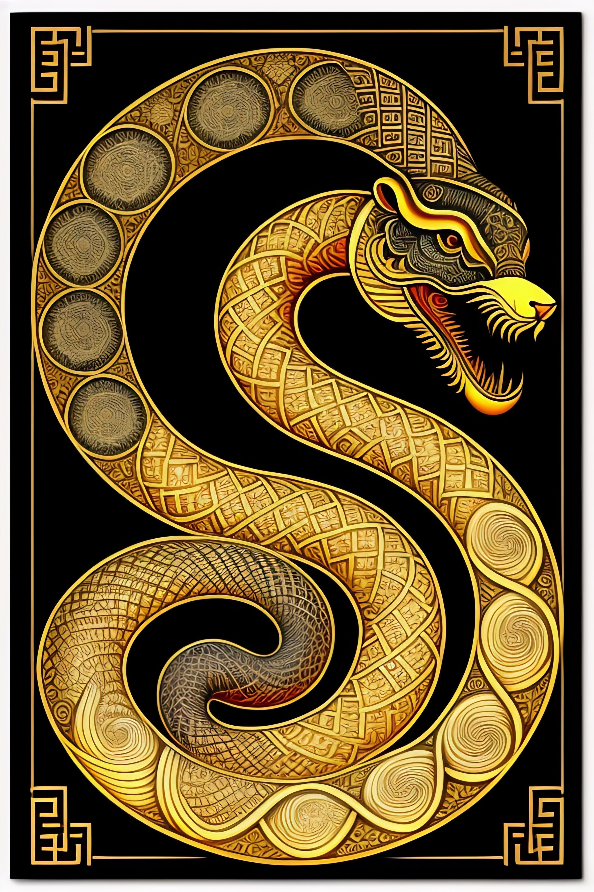 Lexica - Year of the snake, Chinese astrology, tarot card, line drawing ...