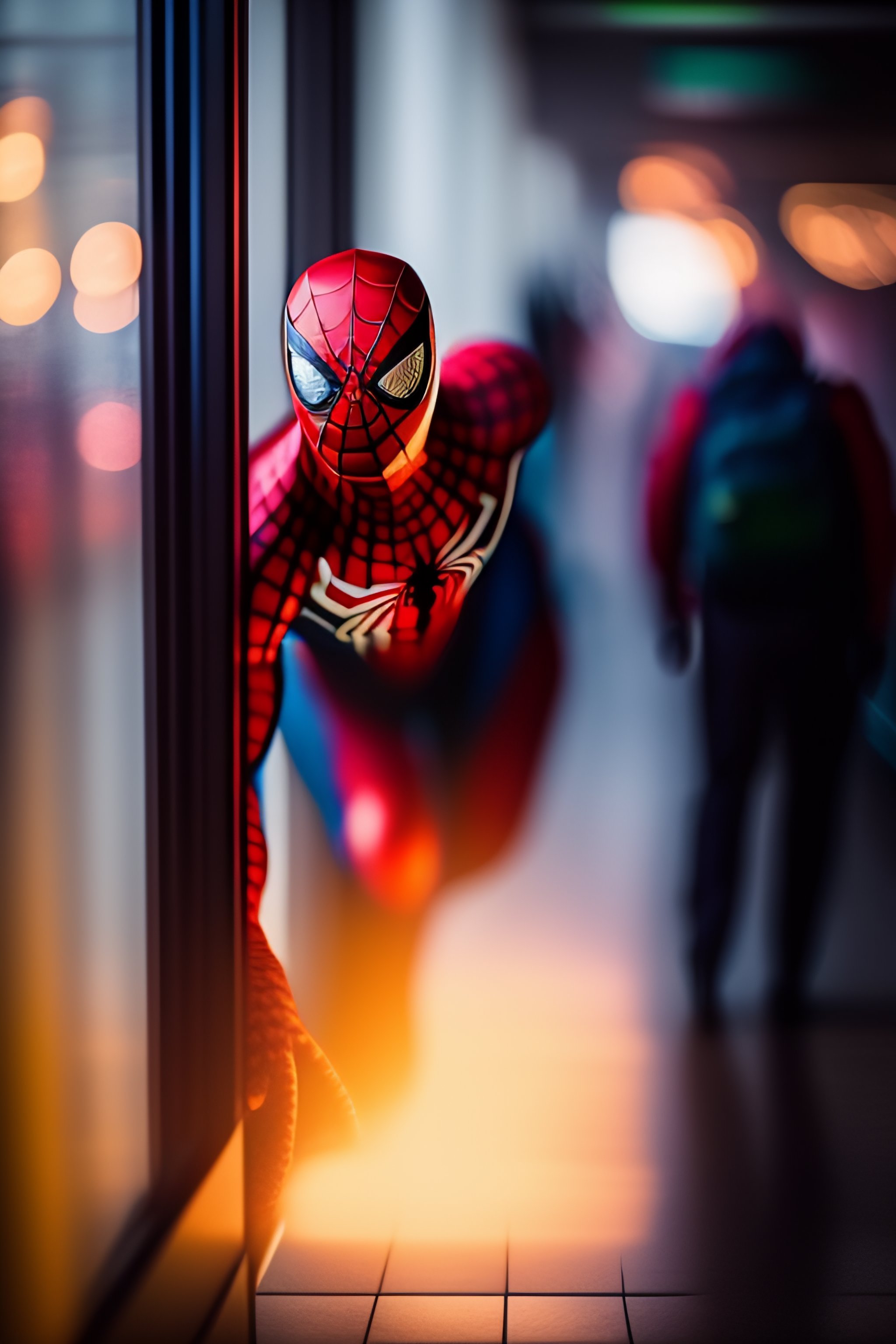 Lexica - Spiderman walking around the building can only catch flash