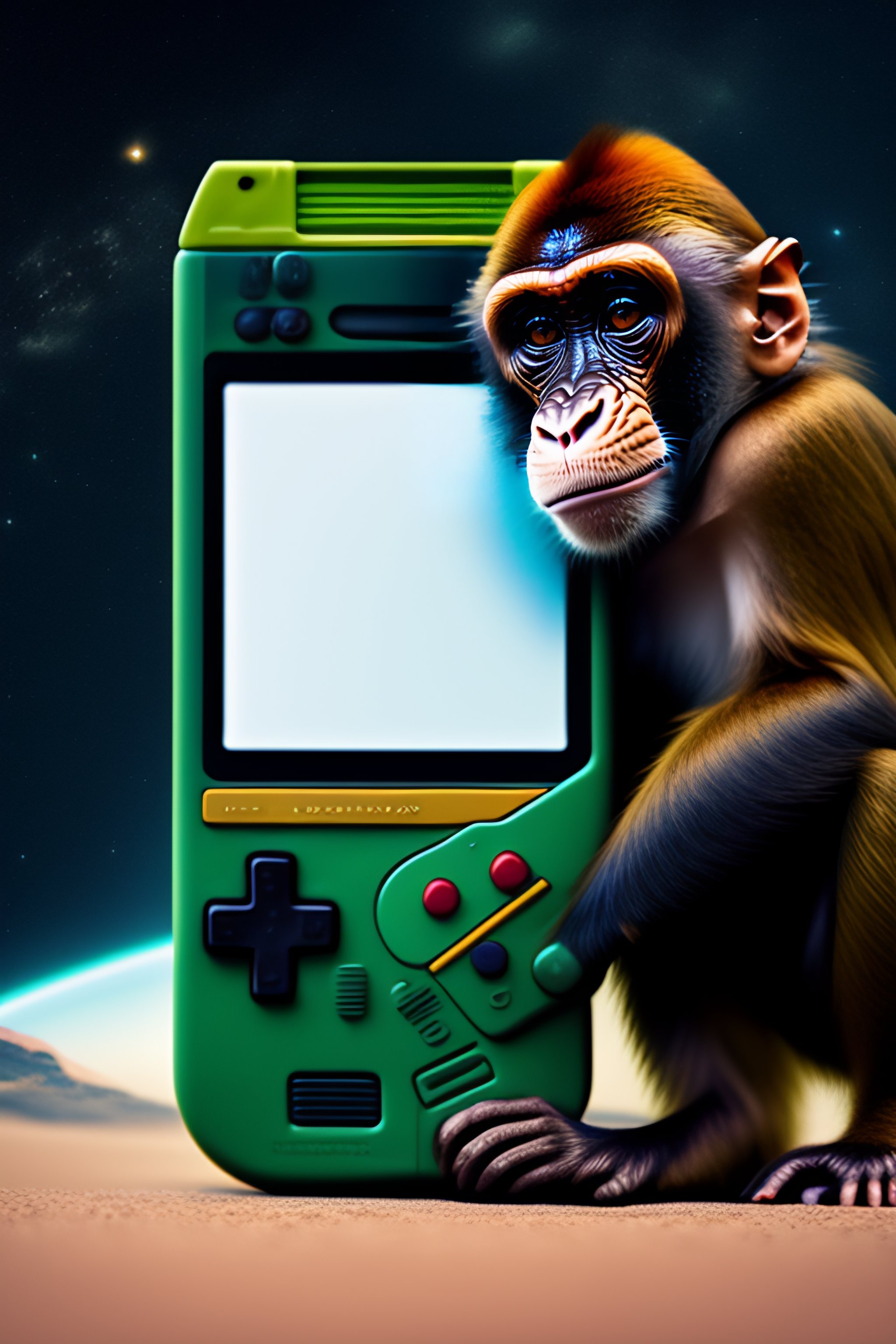 Lexica - A monkey playing a gameboy in the space