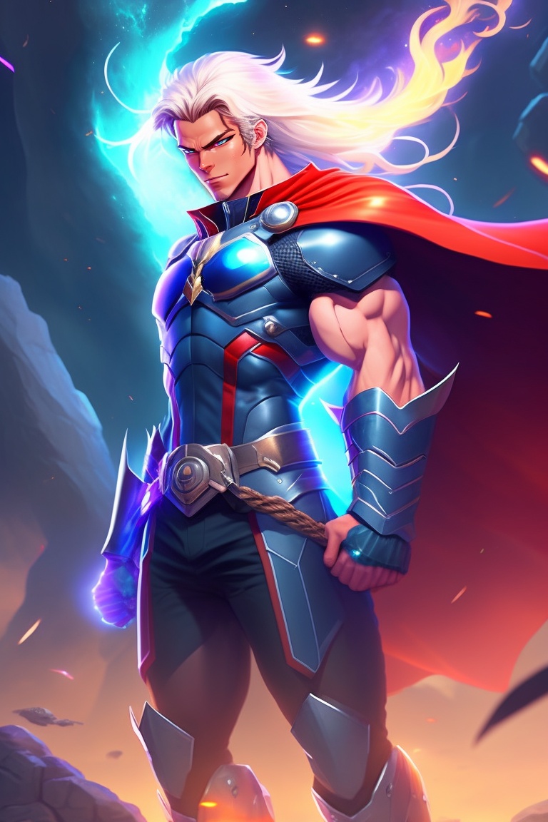 Lexica - Anime style Thor full-body, colorful background, 4k