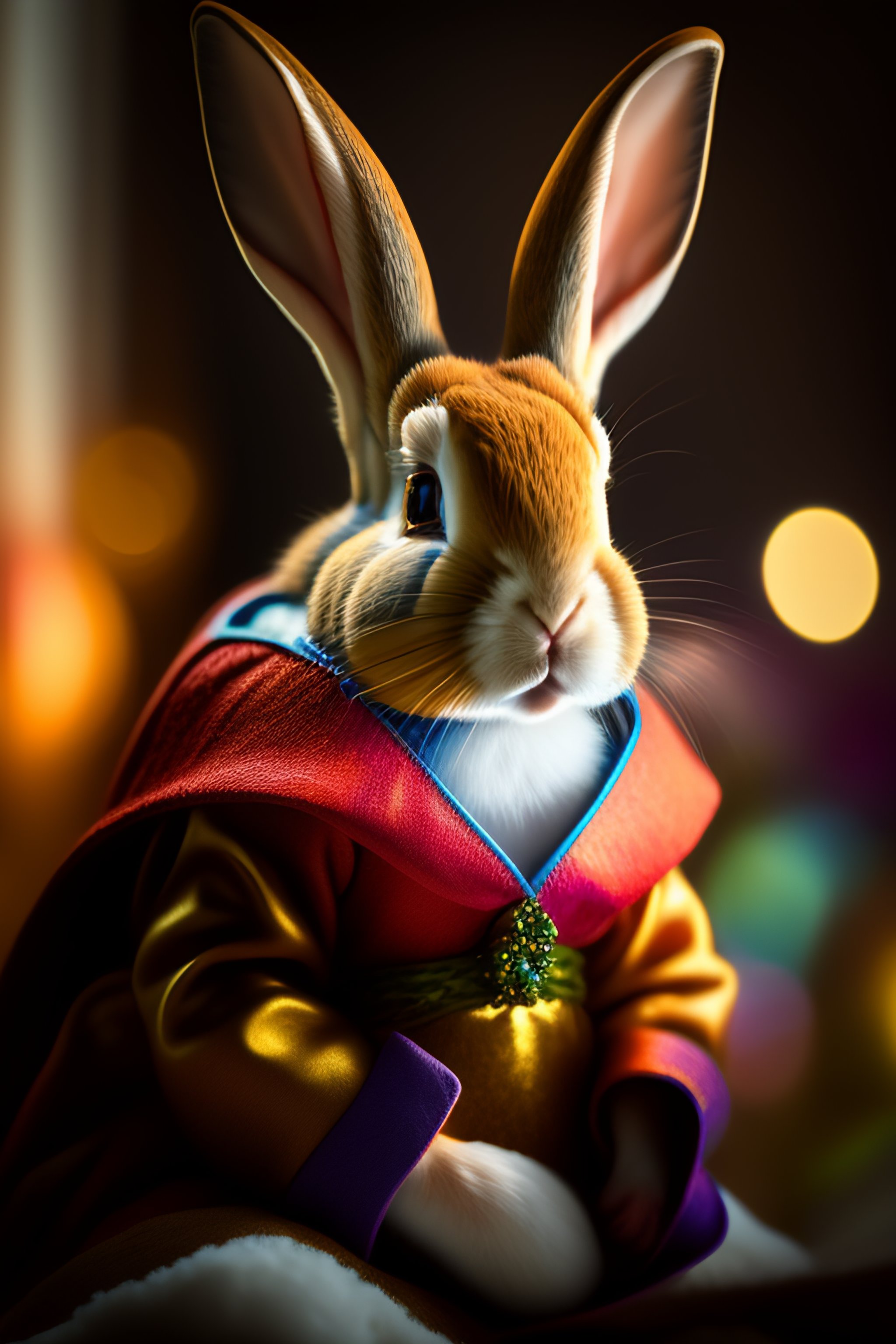 Lexica - (((the rabbit elf with a bow ))) cinematic portrait shot at a ...